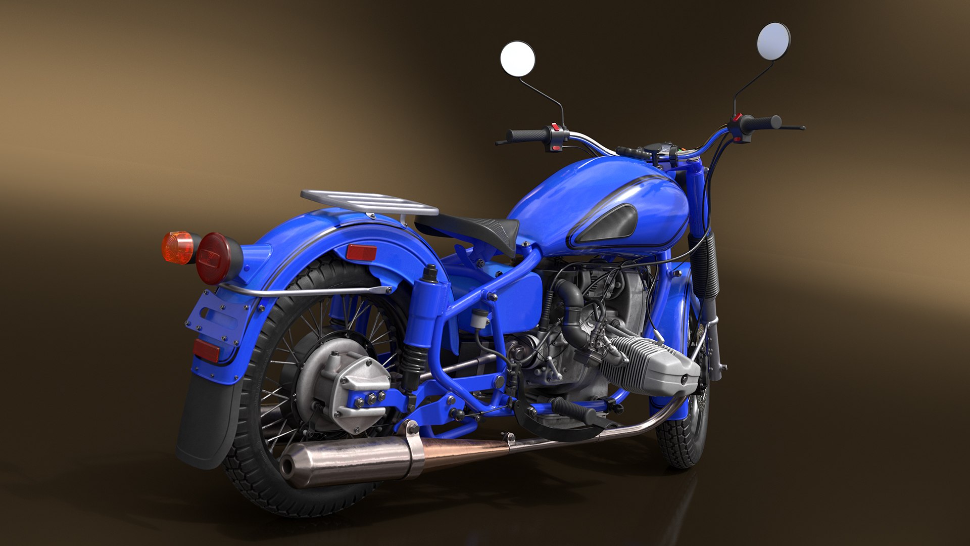 3D Retro Classic Blue Motorcycle Rigged - TurboSquid 2398778