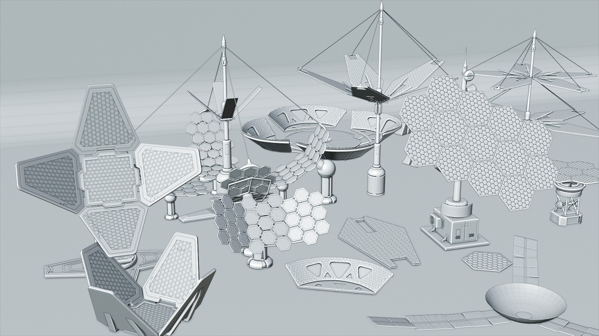 15 Sci-Fi Modular Solar Panels Kit Model - TurboSquid 2009359