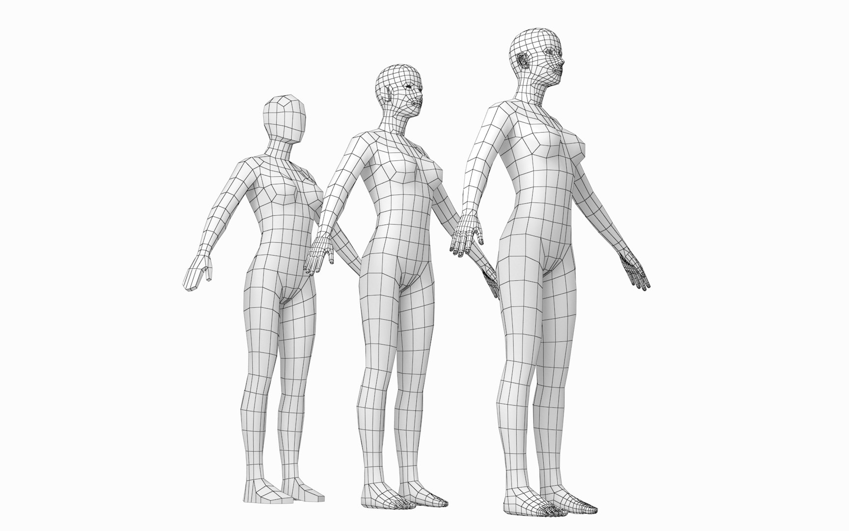 Female And Male Base Mesh Natural Proportions In A Pose BUNDLE Model ...