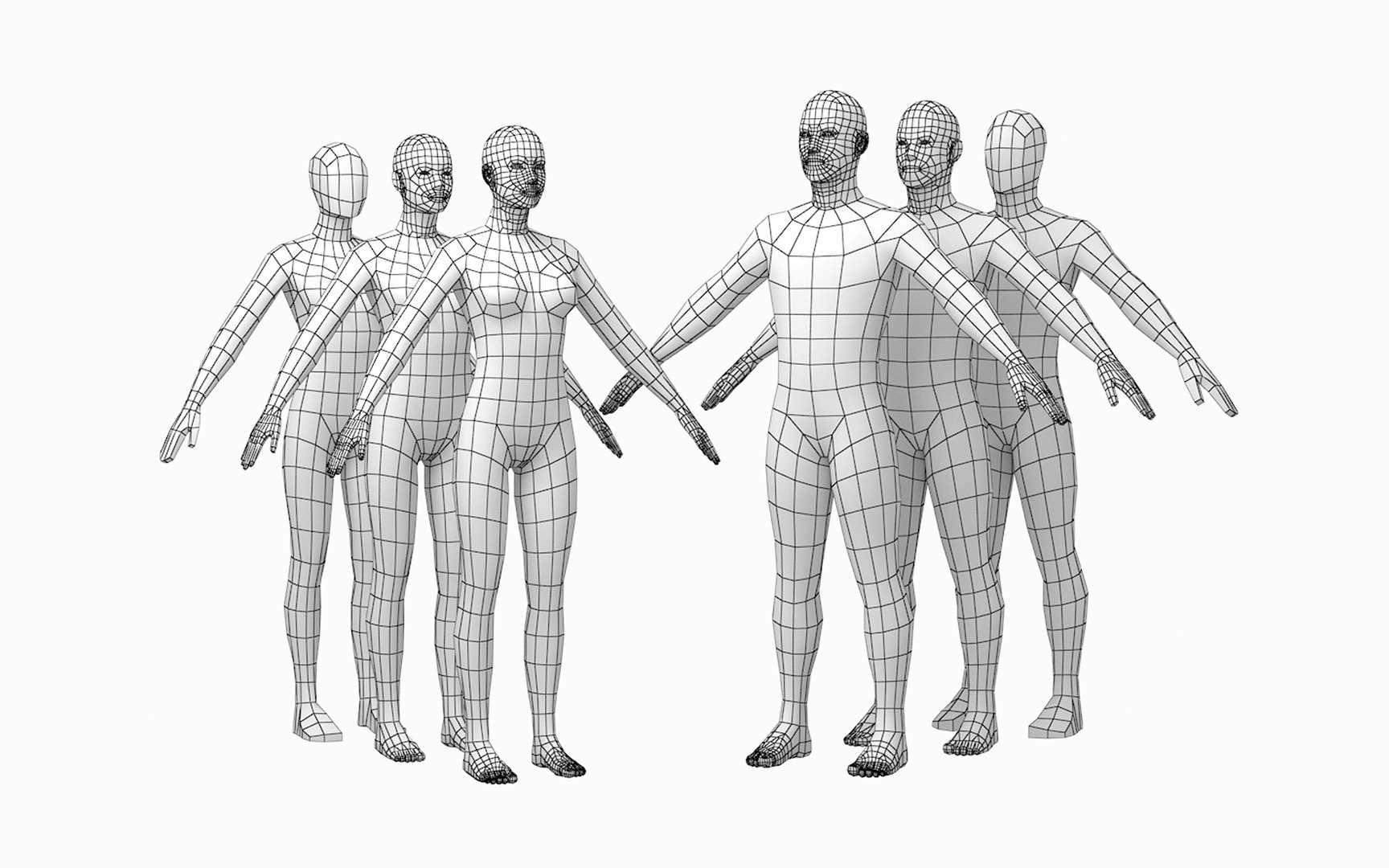 Female And Male Base Mesh Natural Proportions In A Pose BUNDLE Model ...