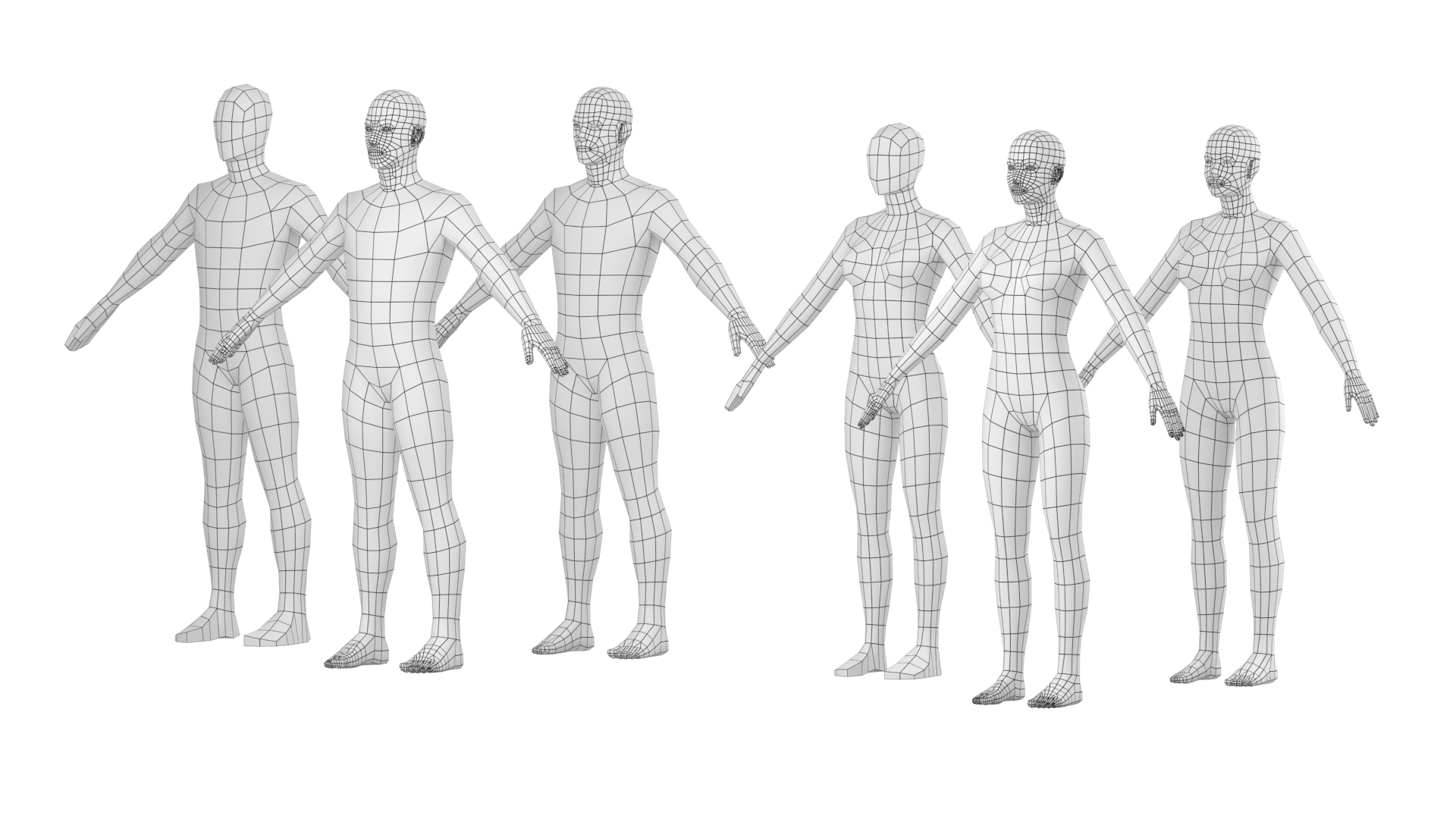 Female And Male Base Mesh Natural Proportions In A Pose BUNDLE Model ...