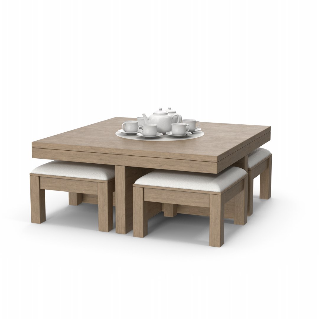 3D Model Wooden Dining Table Set - TurboSquid 2122968
