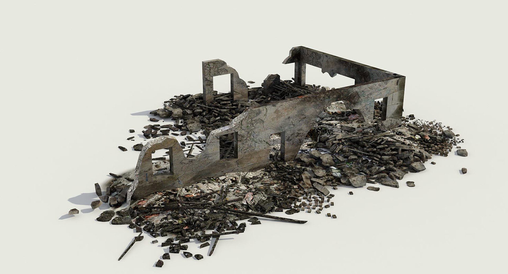 3d Destroyed Ruined Building Debris