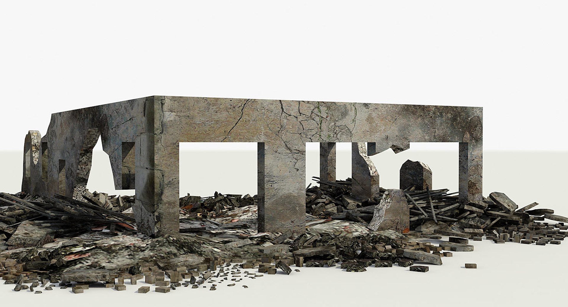 3d Destroyed Ruined Building Debris