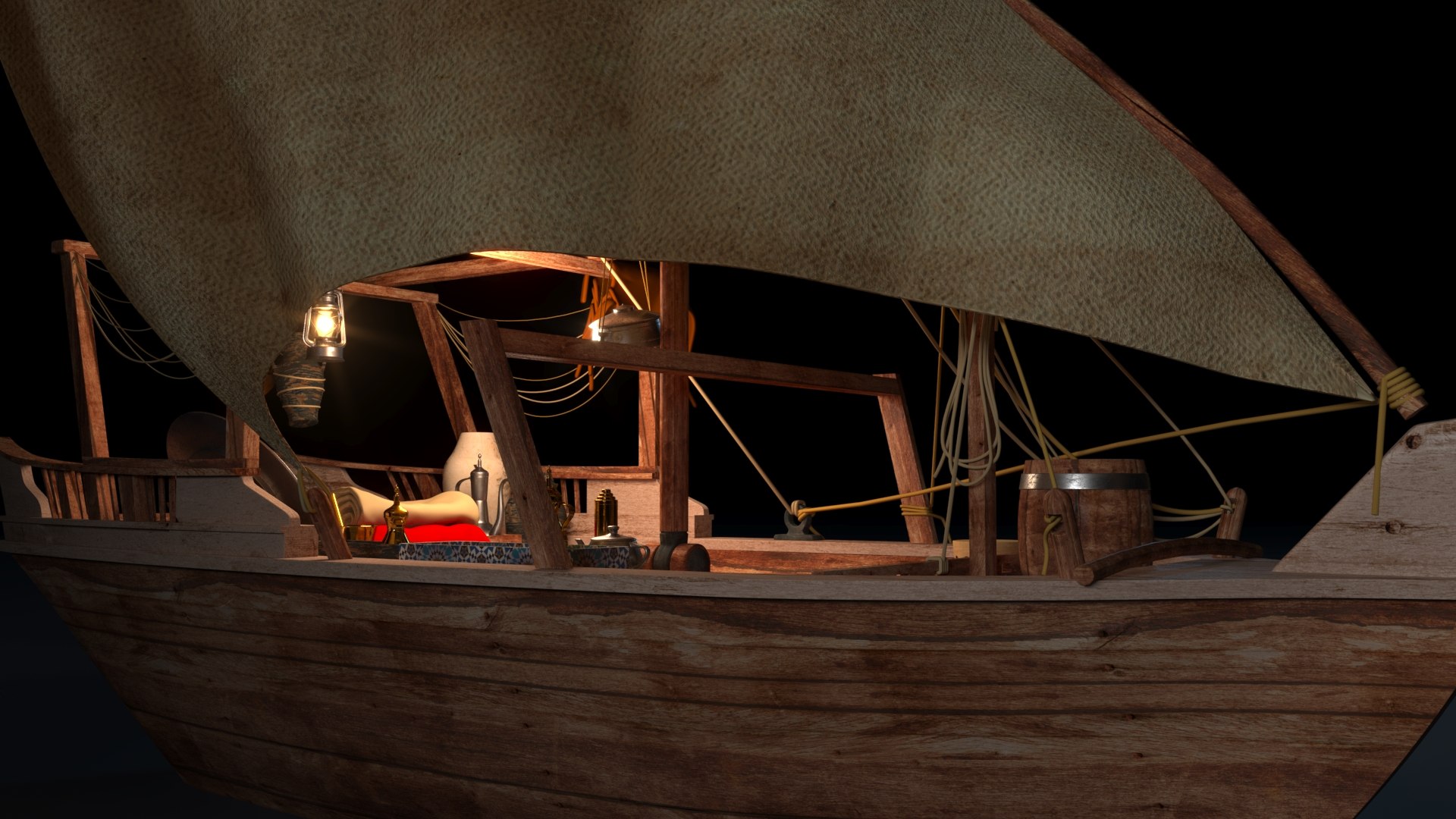 Saudi Ship - Traditional Arabian Dhow fully furnished 3D model ...
