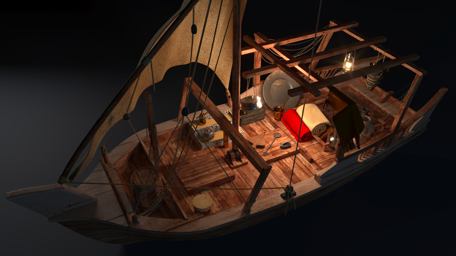 Saudi Ship - Traditional Arabian Dhow fully furnished 3D model ...