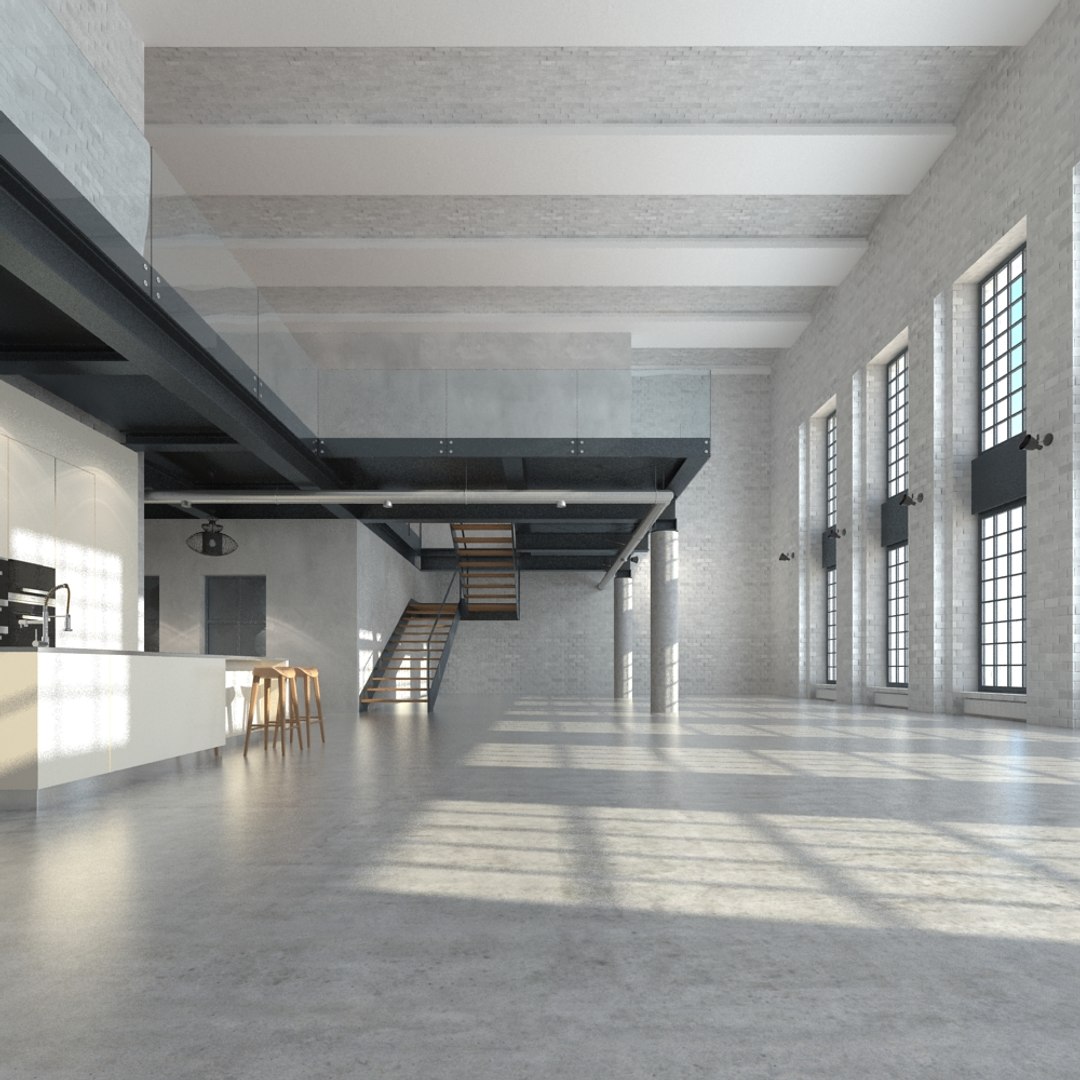 3d Model Loft Kitchen Living