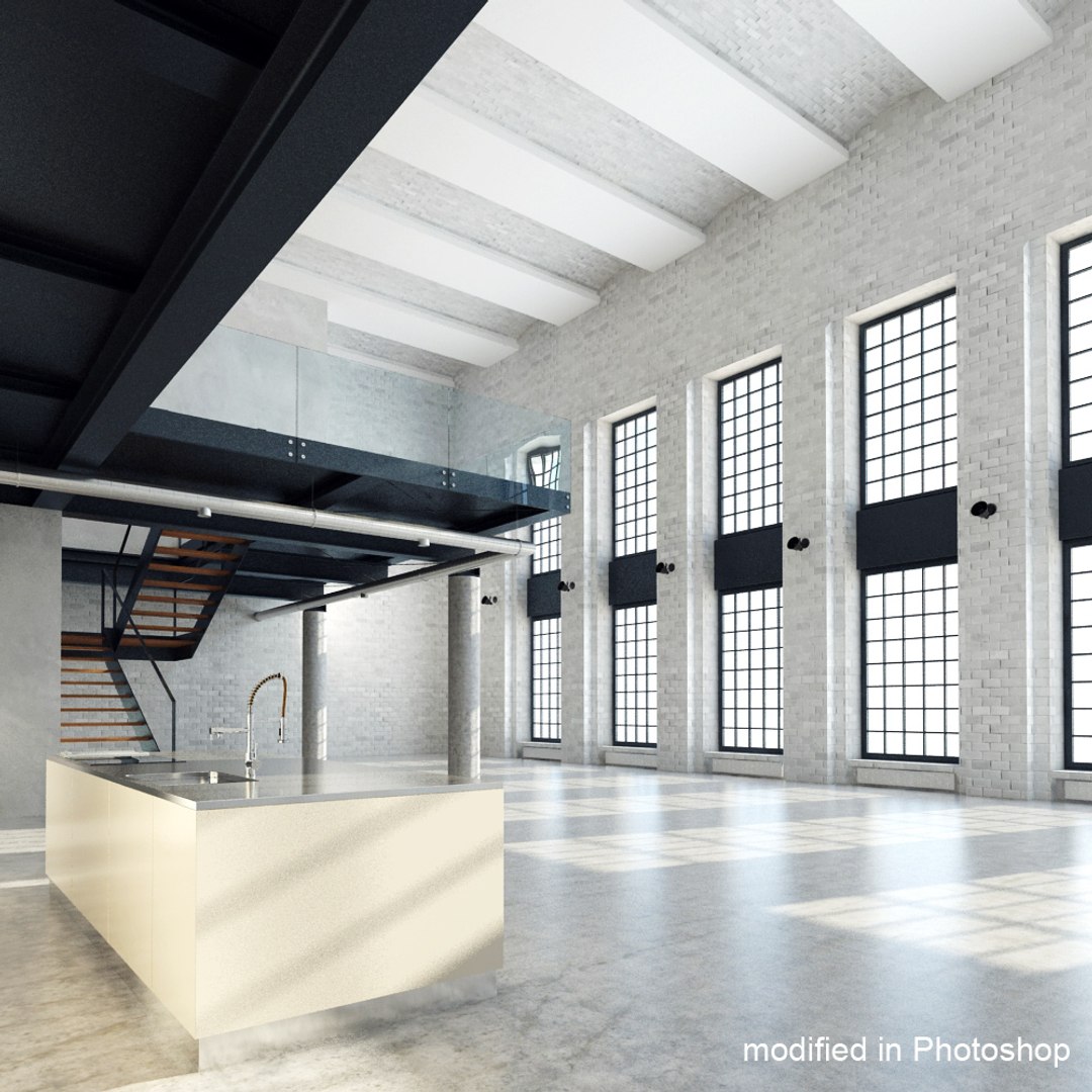 3d Model Loft Kitchen Living