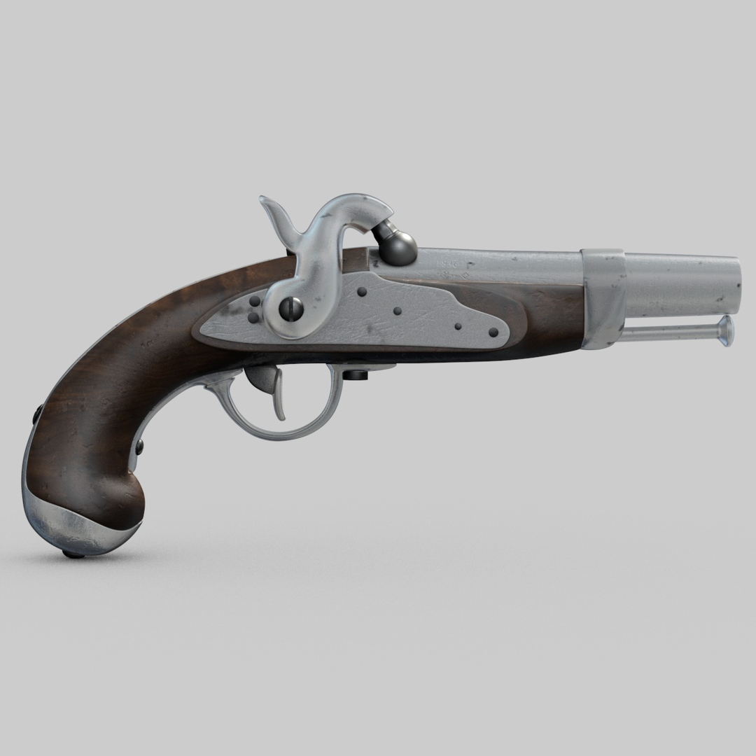 Realistic Percussion Cap Pistol Gun 3d Obj