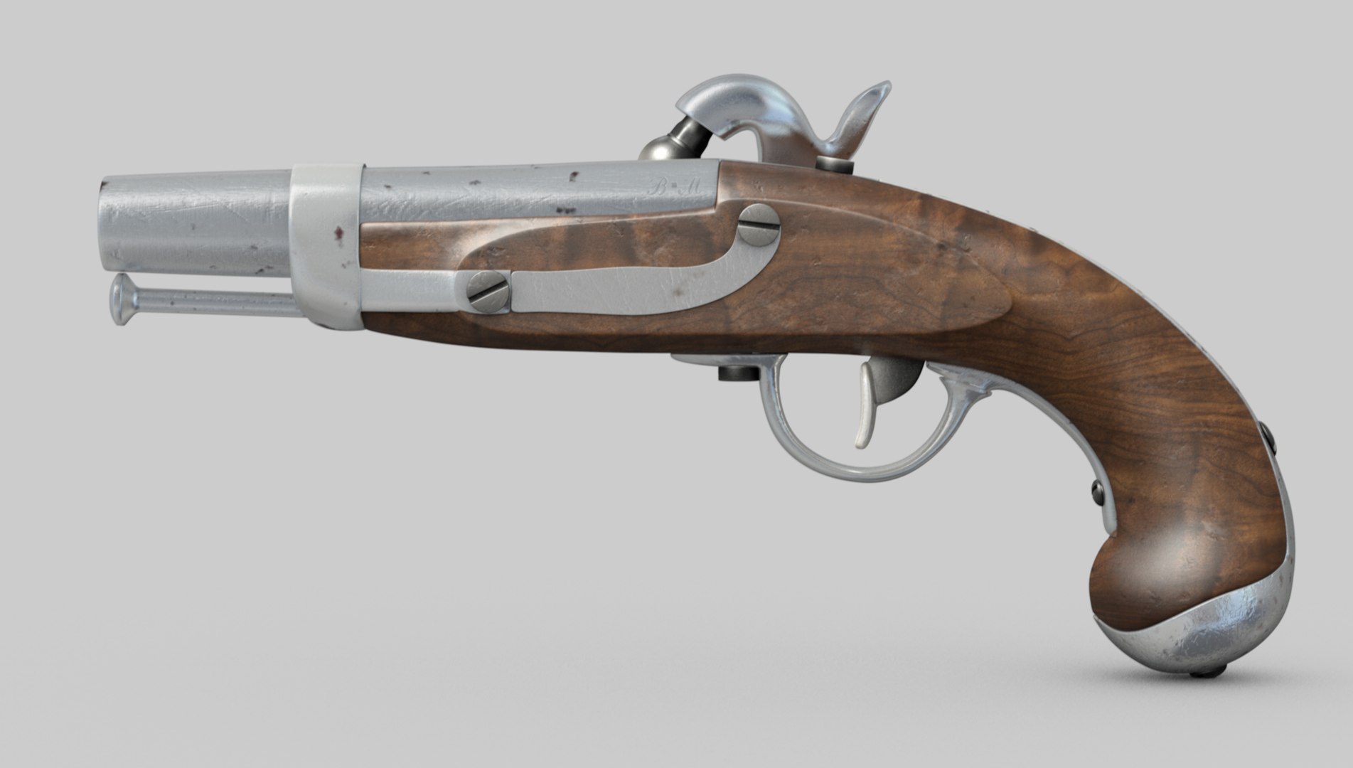Realistic Percussion Cap Pistol Gun 3d Obj