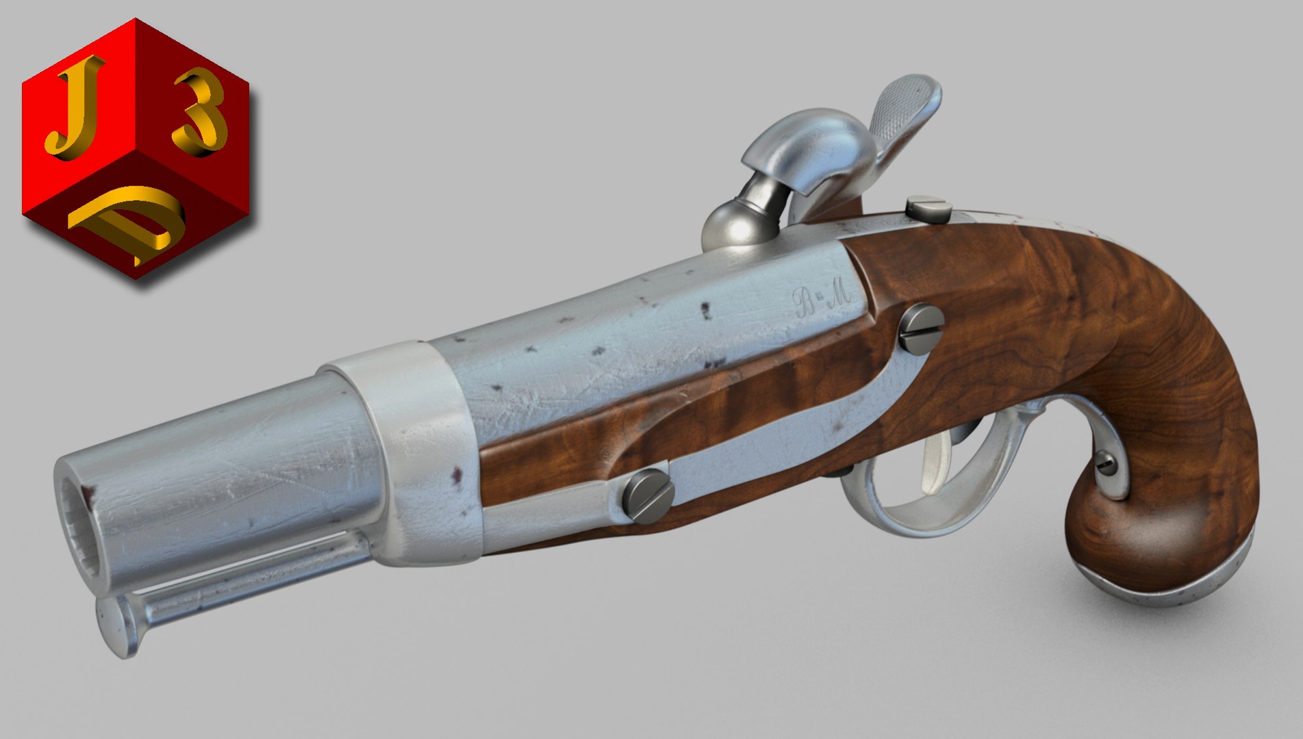 Realistic Percussion Cap Pistol Gun 3d Obj