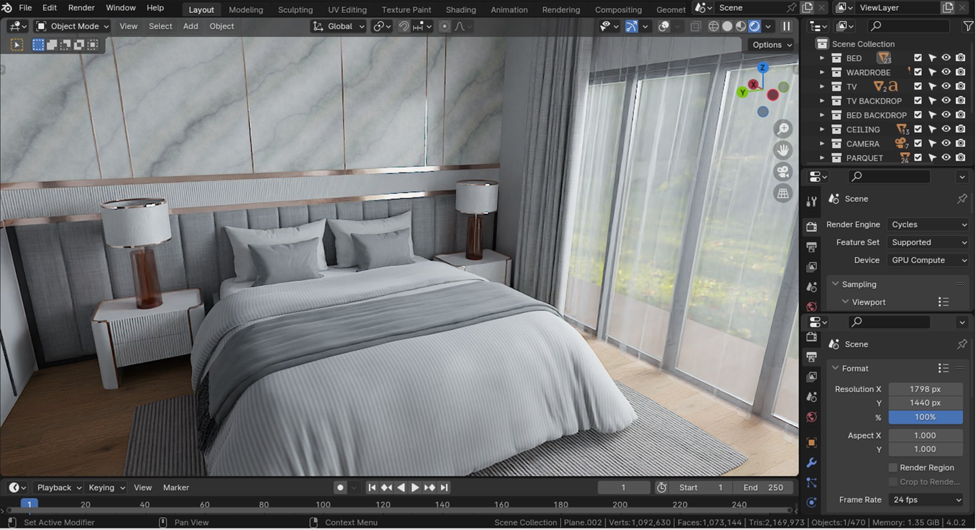 Realistic Bedroom Scene Blender CYCLES 3D Model - TurboSquid 2185606