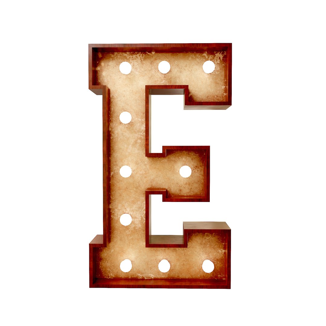 3D Marquee E wooden glow sign model - TurboSquid 1975836