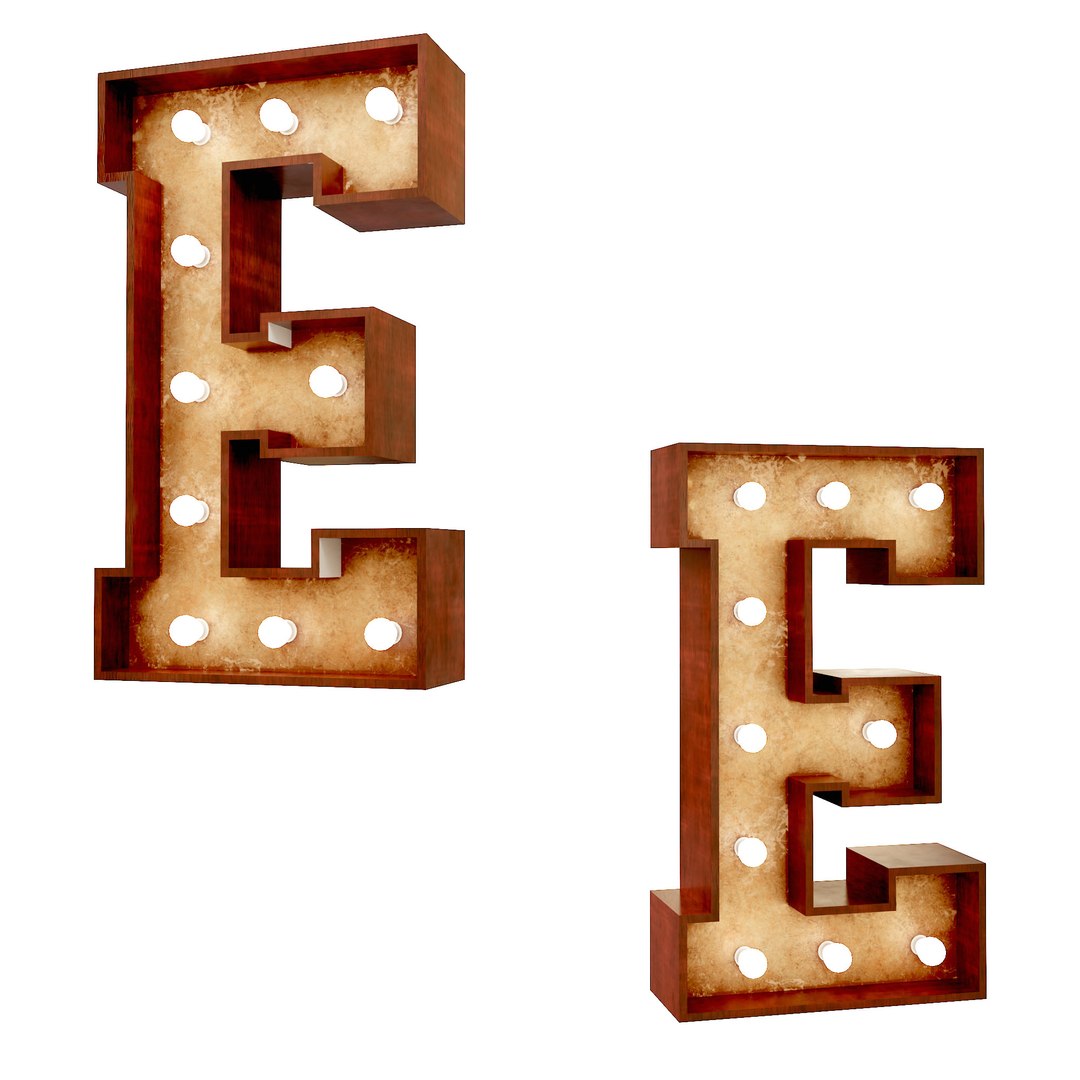 3D Marquee E wooden glow sign model - TurboSquid 1975836