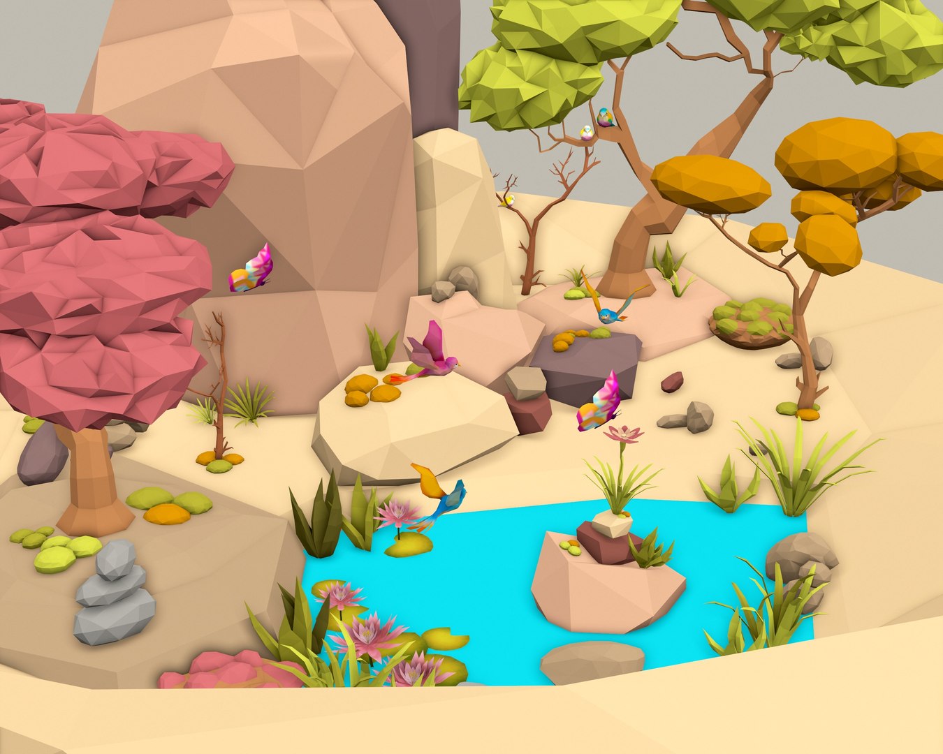 3D Model Cartoon Style Floating Island -Spring -LOW POLY - TurboSquid ...