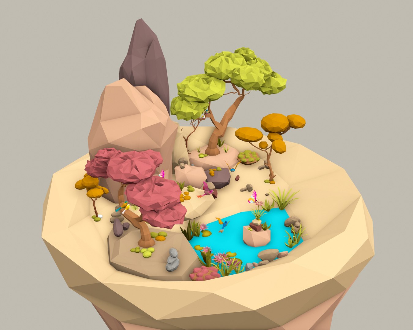 3D Model Cartoon Style Floating Island -Spring -LOW POLY - TurboSquid ...