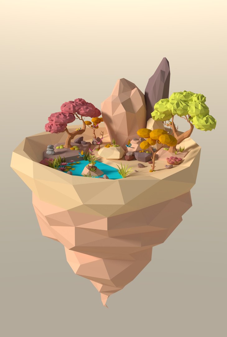 3D Model Cartoon Style Floating Island -Spring -LOW POLY - TurboSquid ...
