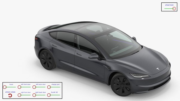 テスラ モデル 3 2024 ステルス グレー ライトオン リグ3Dモデル - TurboSquid 2256924