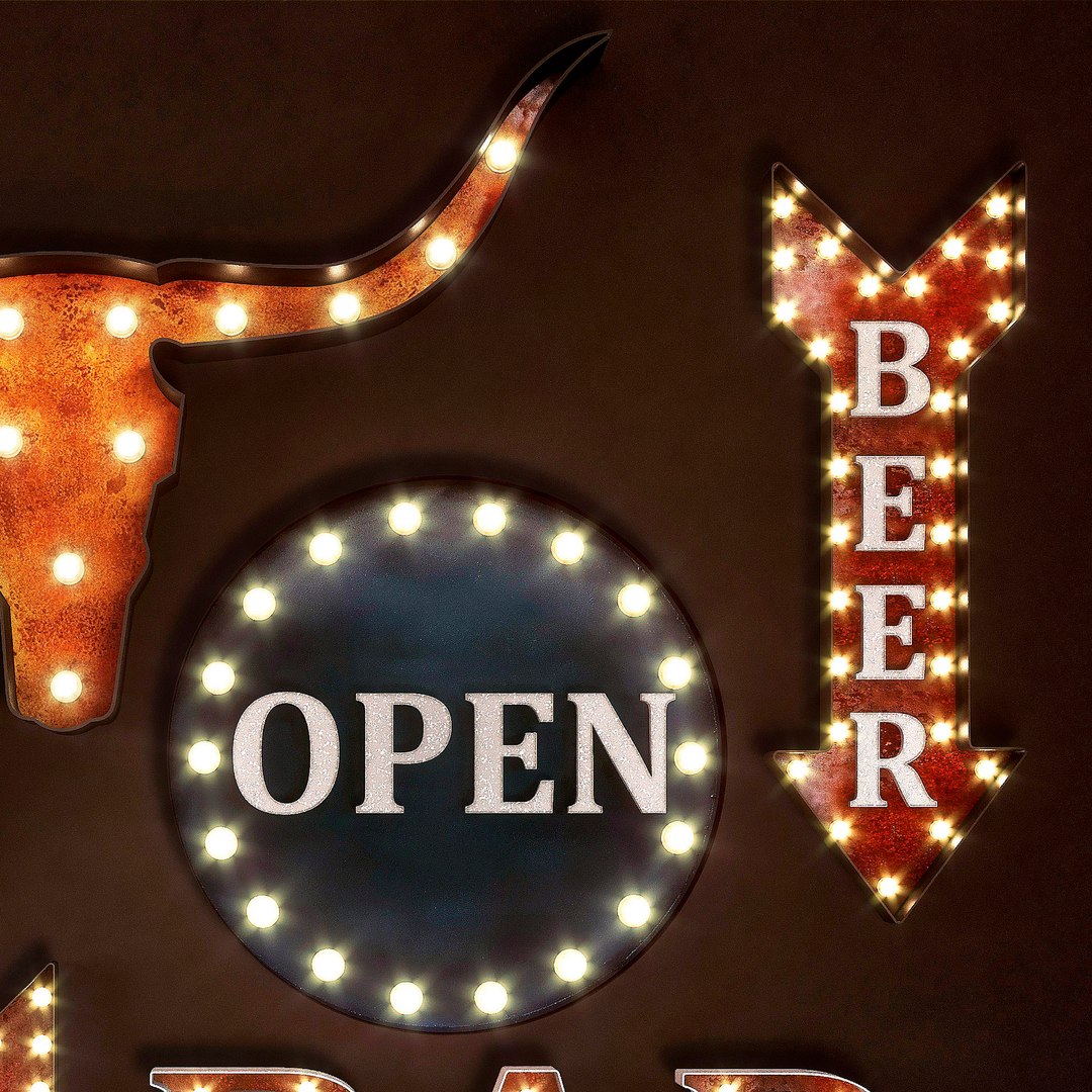 Lighted Metal Sign Set 3D Model - TurboSquid 1424313