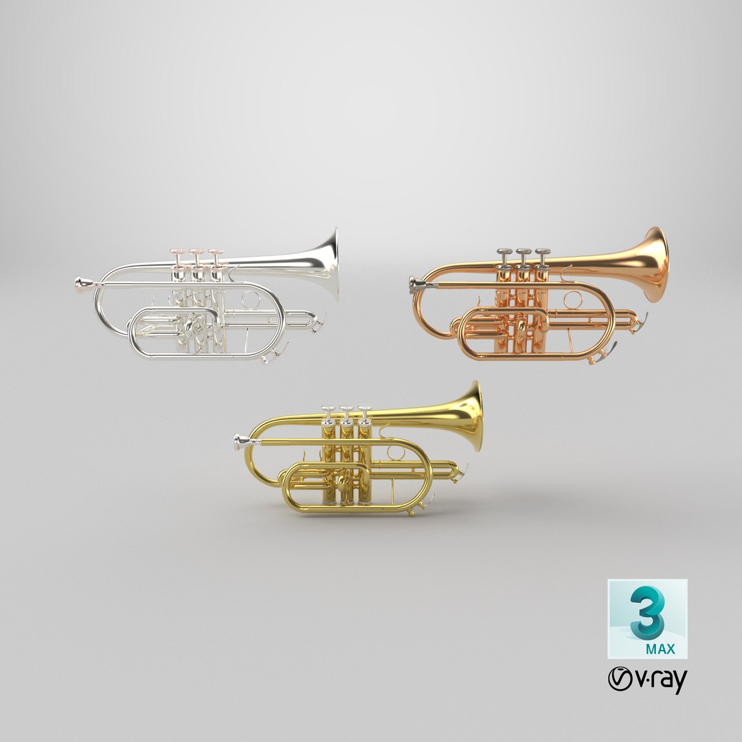 Cornet Three Types Of Materials Brass Copper And Silver 3D - TurboSquid ...