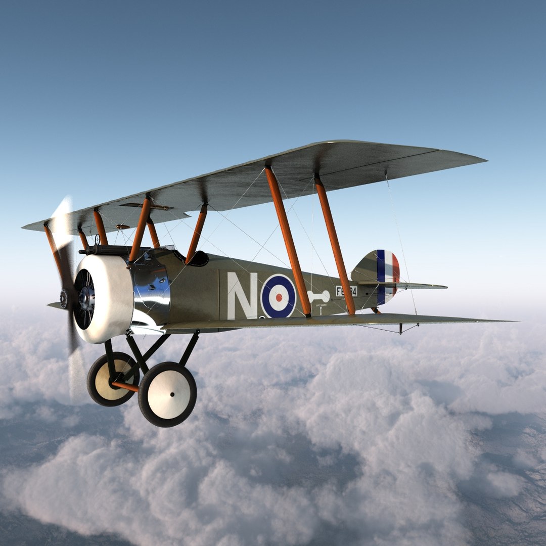british wwi biplane fighter 3d model