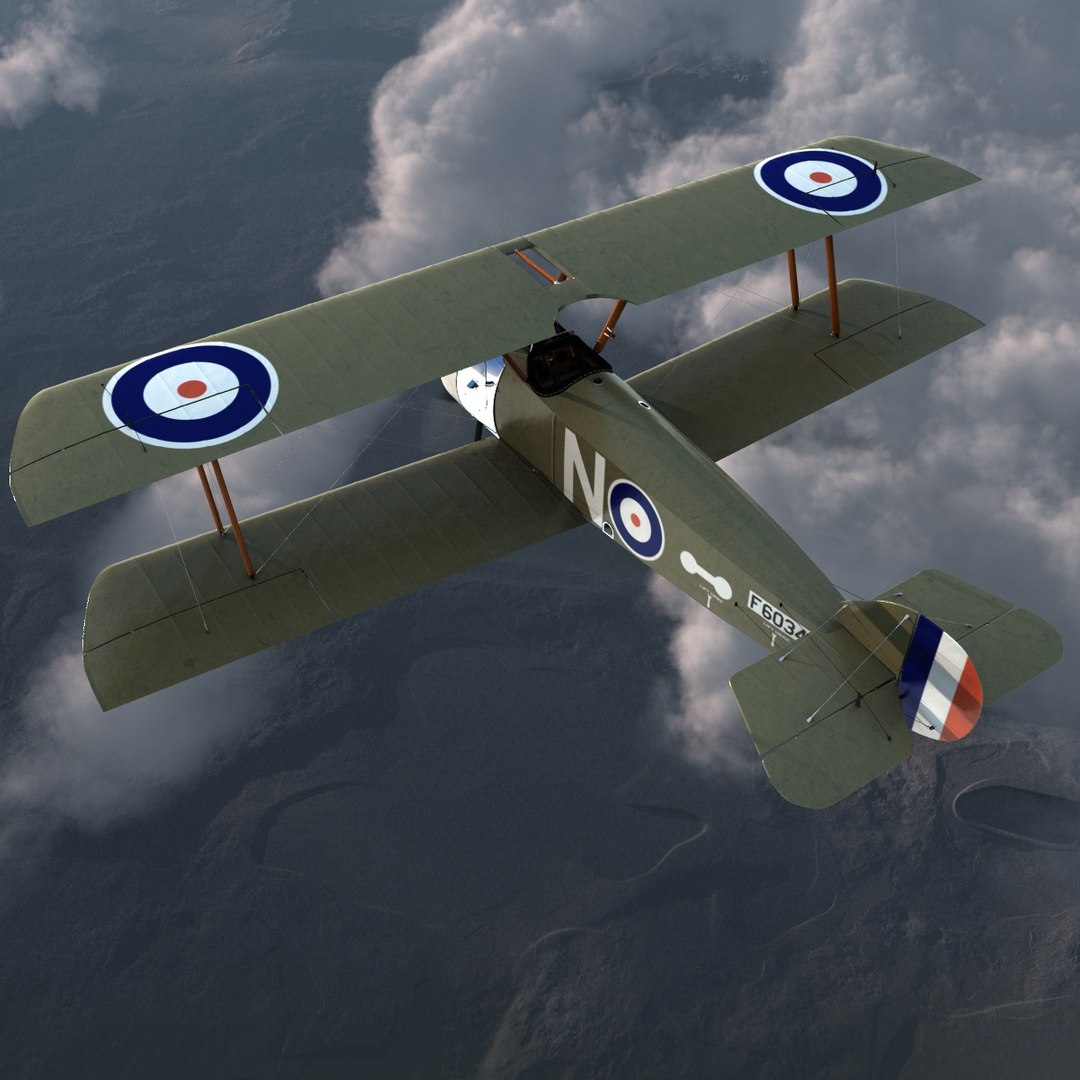 british wwi biplane fighter 3d model