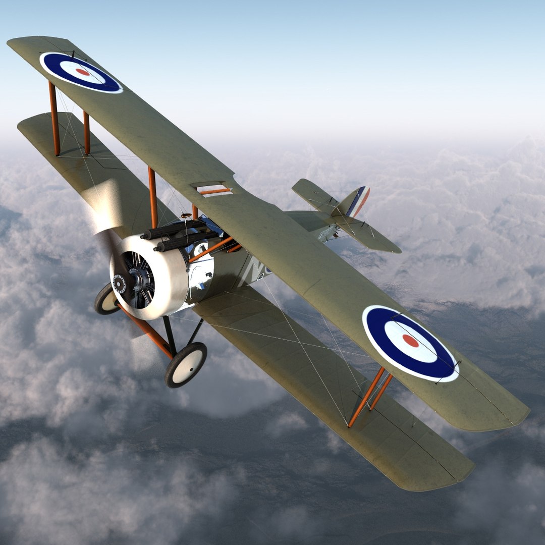 british wwi biplane fighter 3d model