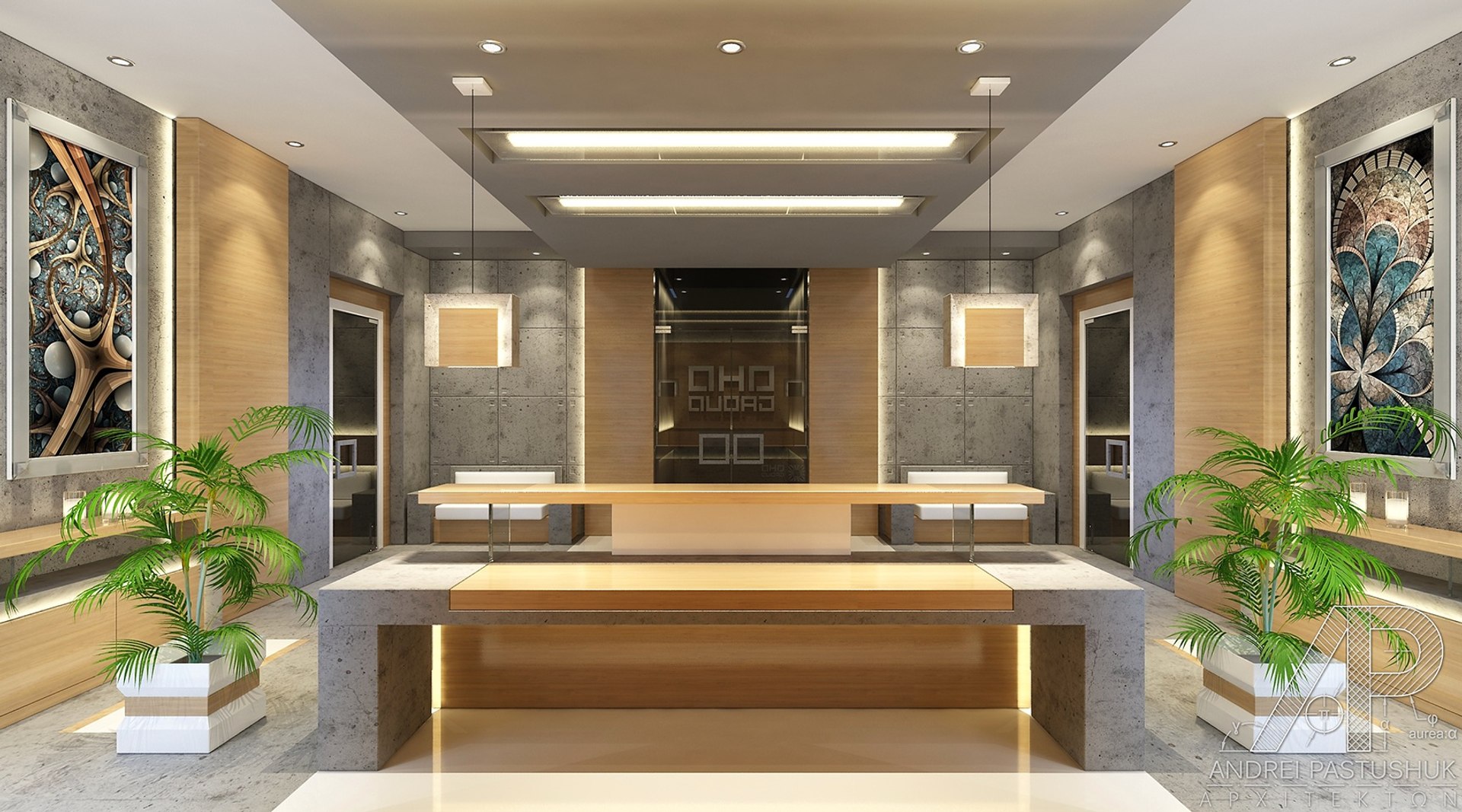 3d Contemporary Office Reception Lobby Model
