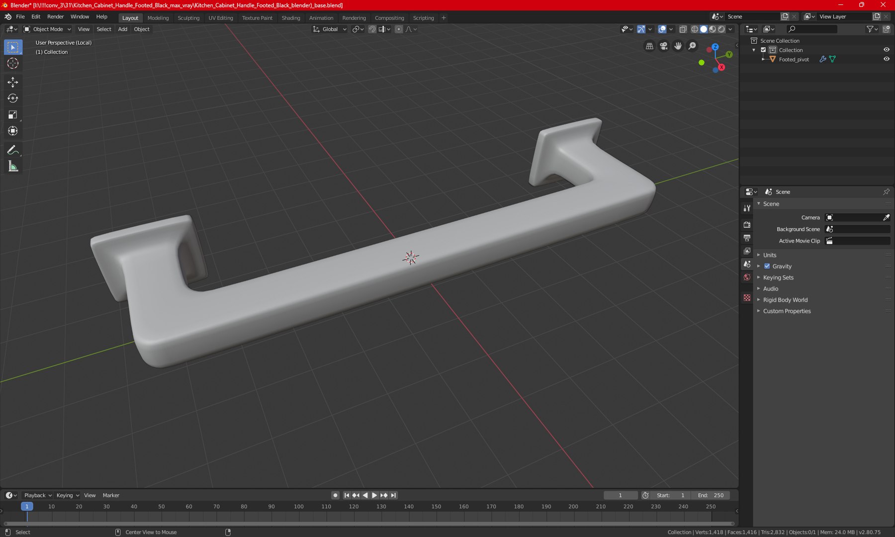 3D Kitchen Cabinet Handle Footed Silver Model - TurboSquid 2225841