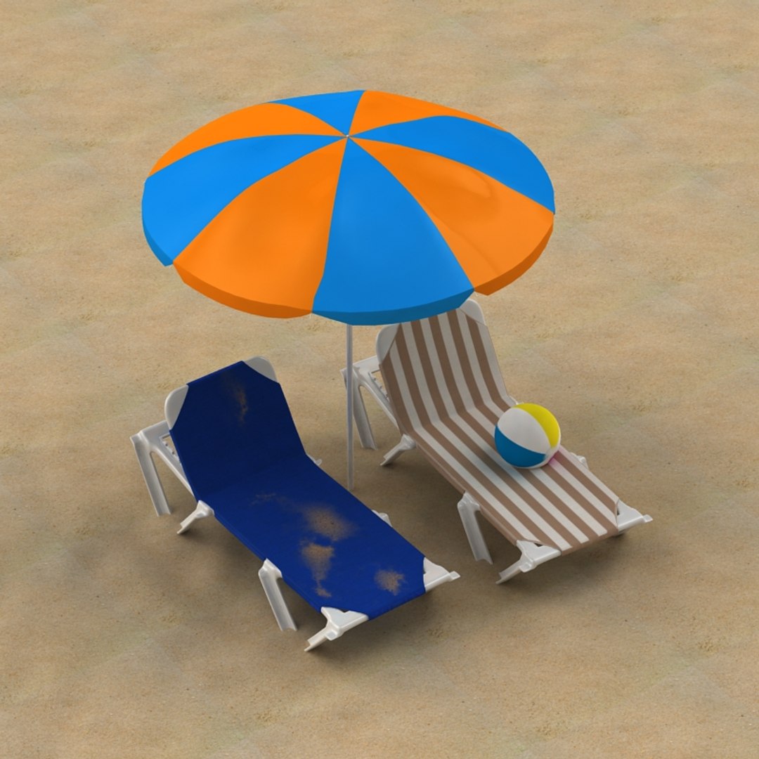 Sunbathing Beach Chair Umbrella 3d Model