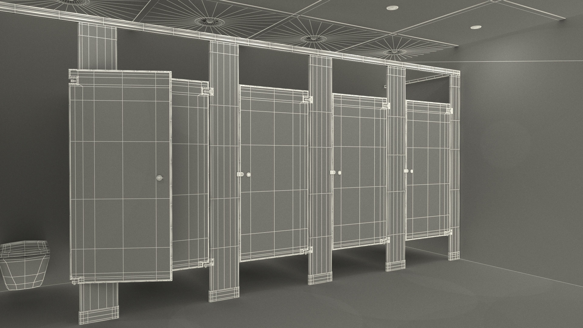 3D Public Restroom Interior Dark - TurboSquid 2402363