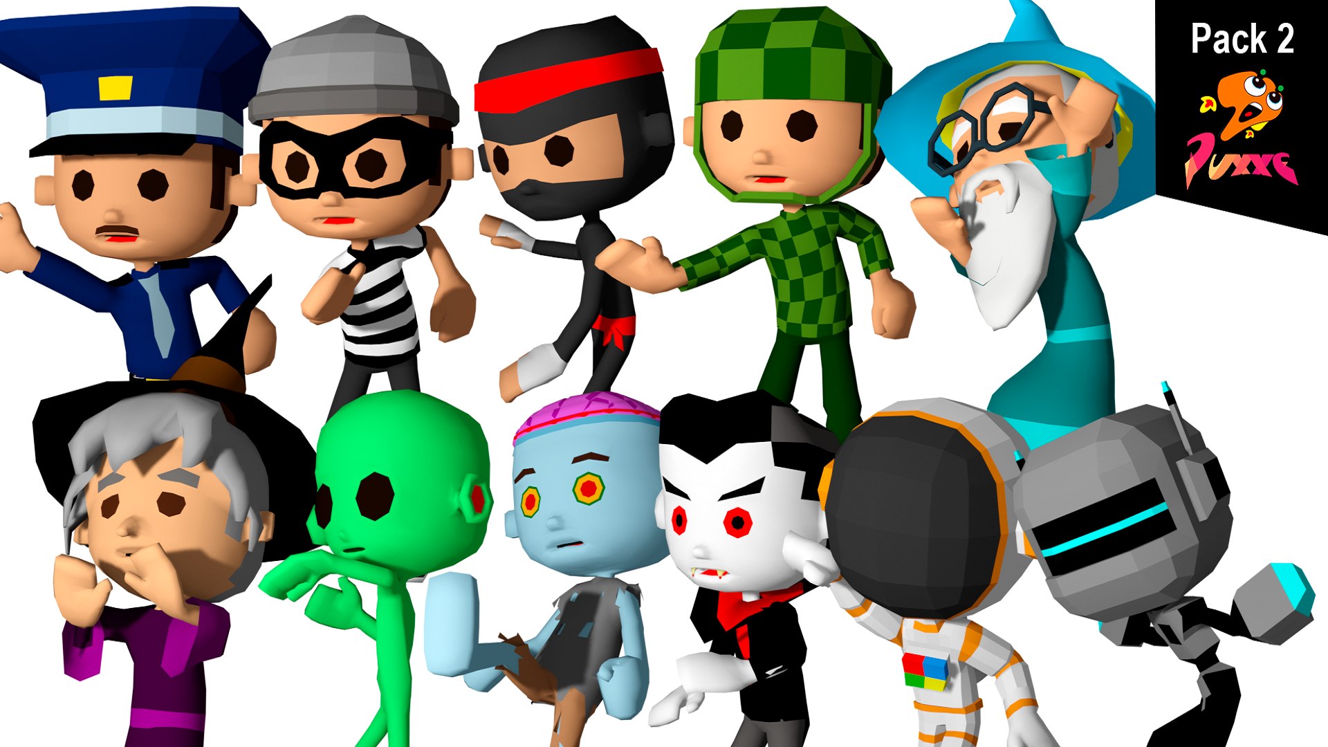 22 Characters - FBX - With Animations - 3D Low Poly - Packs V1 Model ...