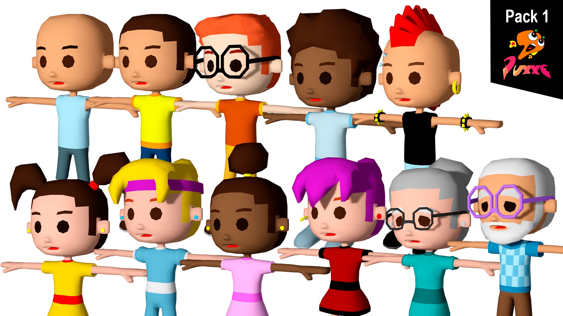22 Characters - FBX - With Animations - 3D Low Poly - Packs V1 Model ...
