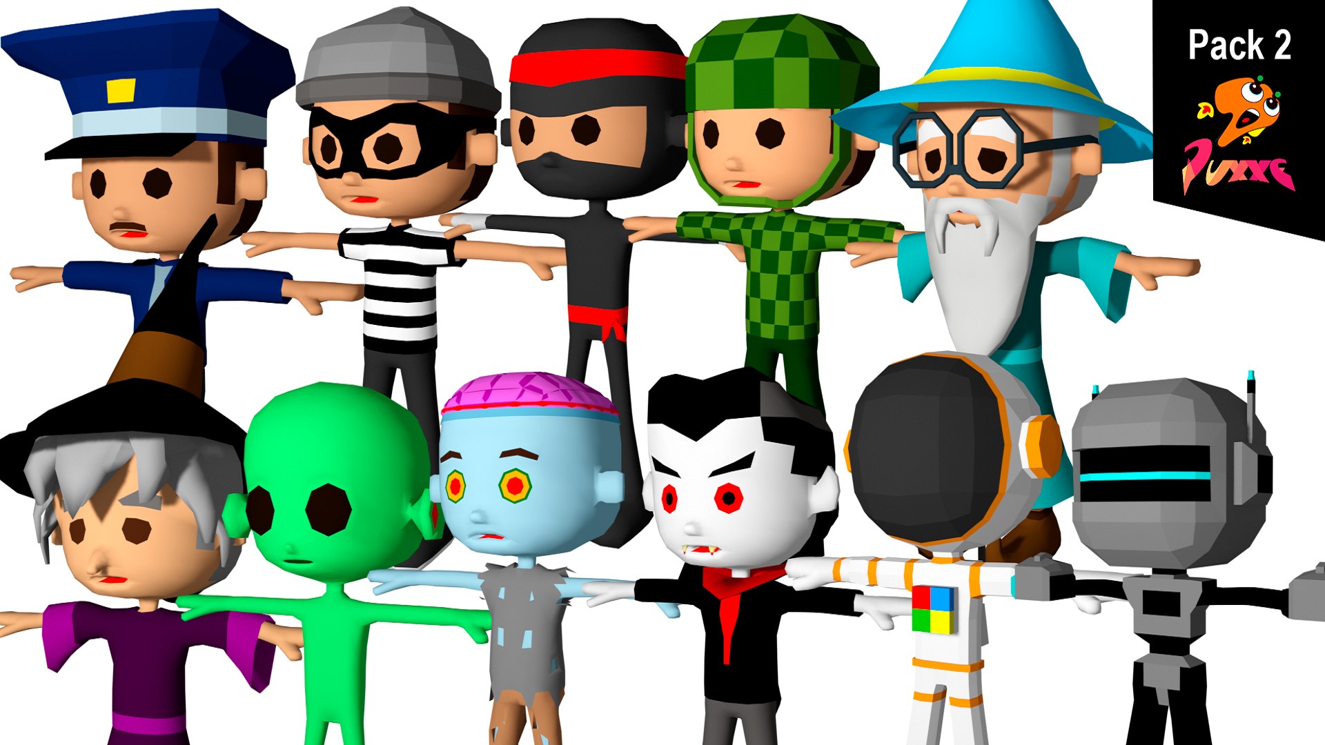 22 Characters - FBX - With Animations - 3D Low Poly - Packs V1 Model ...