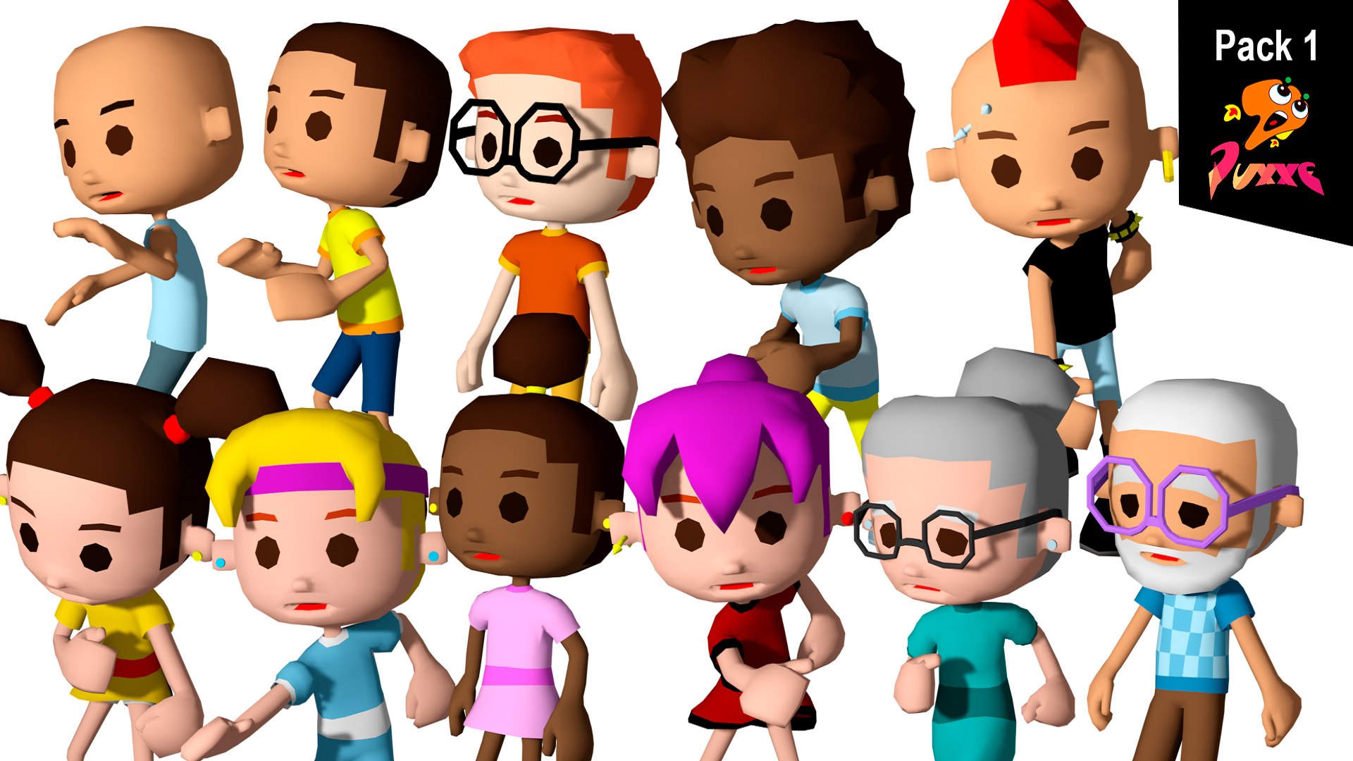 22 Characters - FBX - With Animations - 3D Low Poly - Packs V1 Model ...