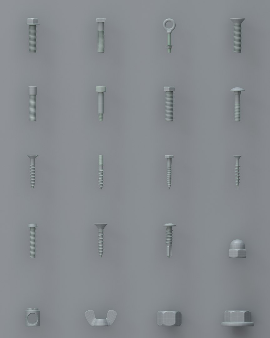 3D Screws And Nuts 20pieces - TurboSquid 2258809