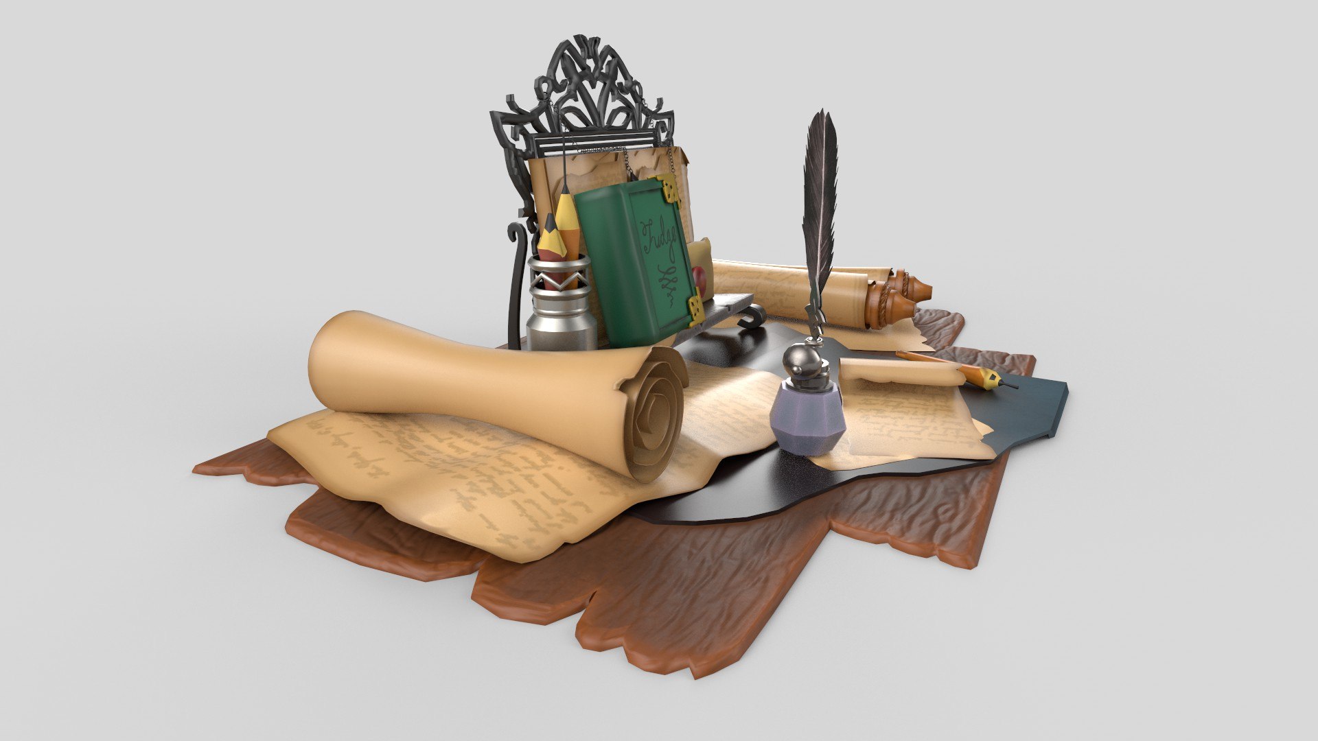 3D Stylized Writer Table With Accessories Model - TurboSquid 1845339