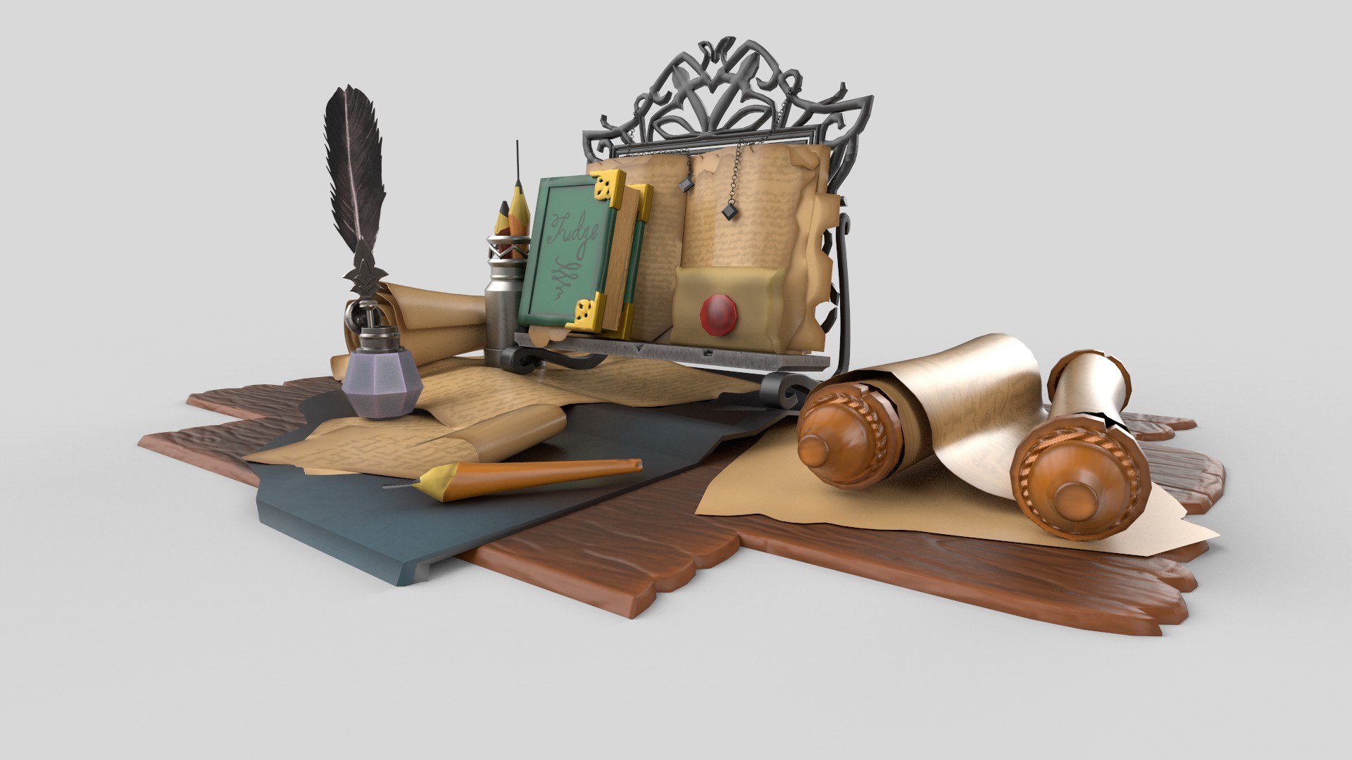 3D Stylized Writer Table With Accessories Model - TurboSquid 1845339