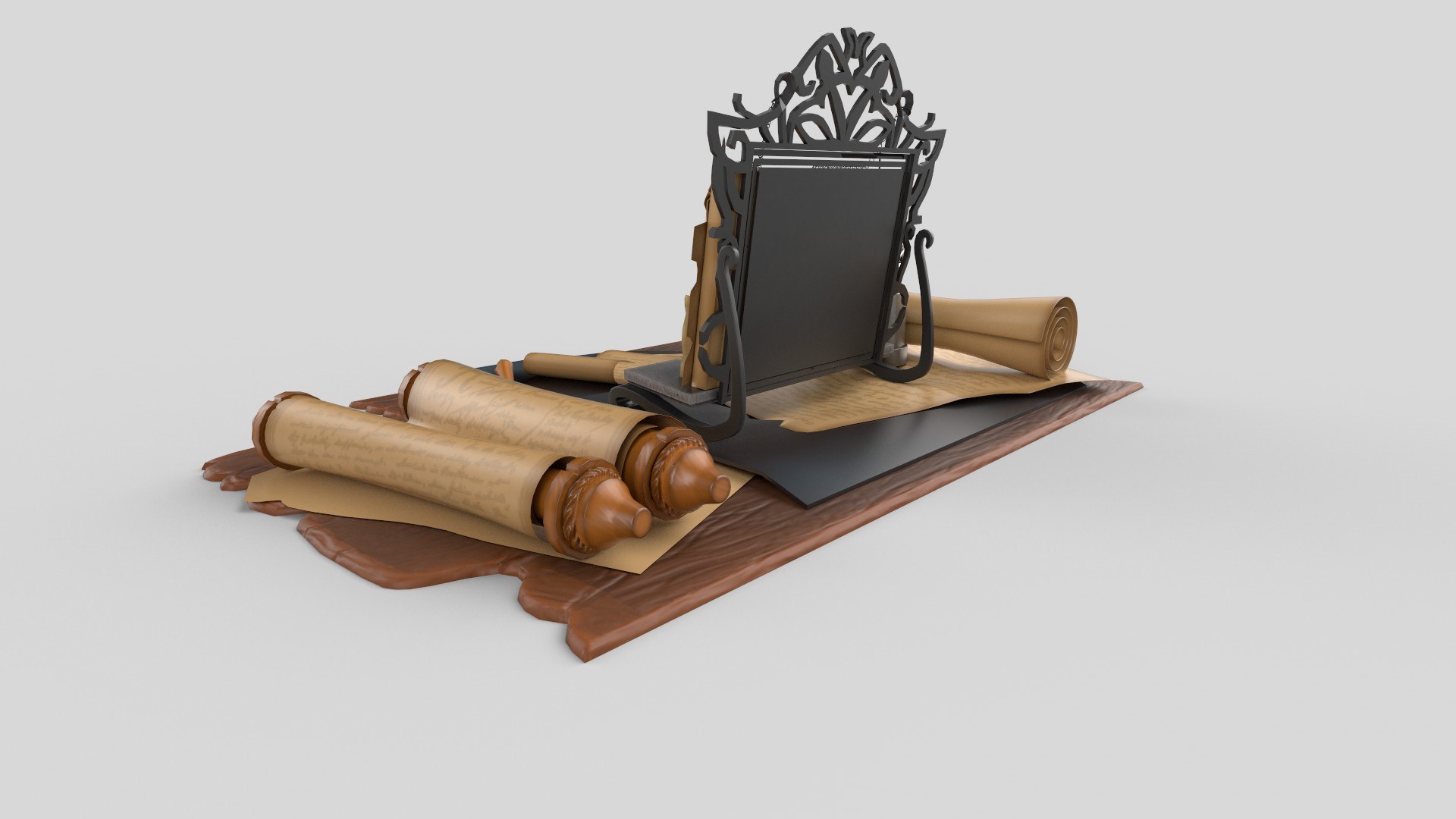 3D Stylized Writer Table With Accessories Model - TurboSquid 1845339
