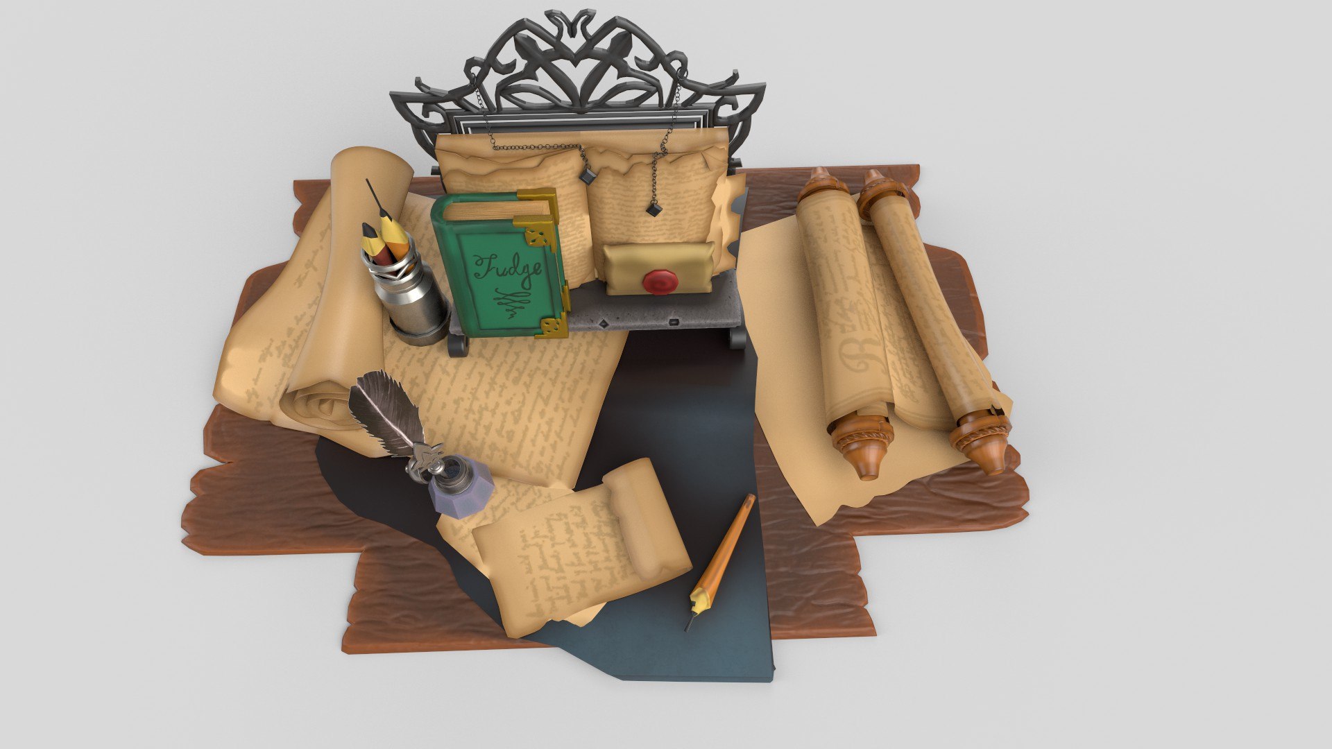 3D Stylized Writer Table With Accessories Model - TurboSquid 1845339