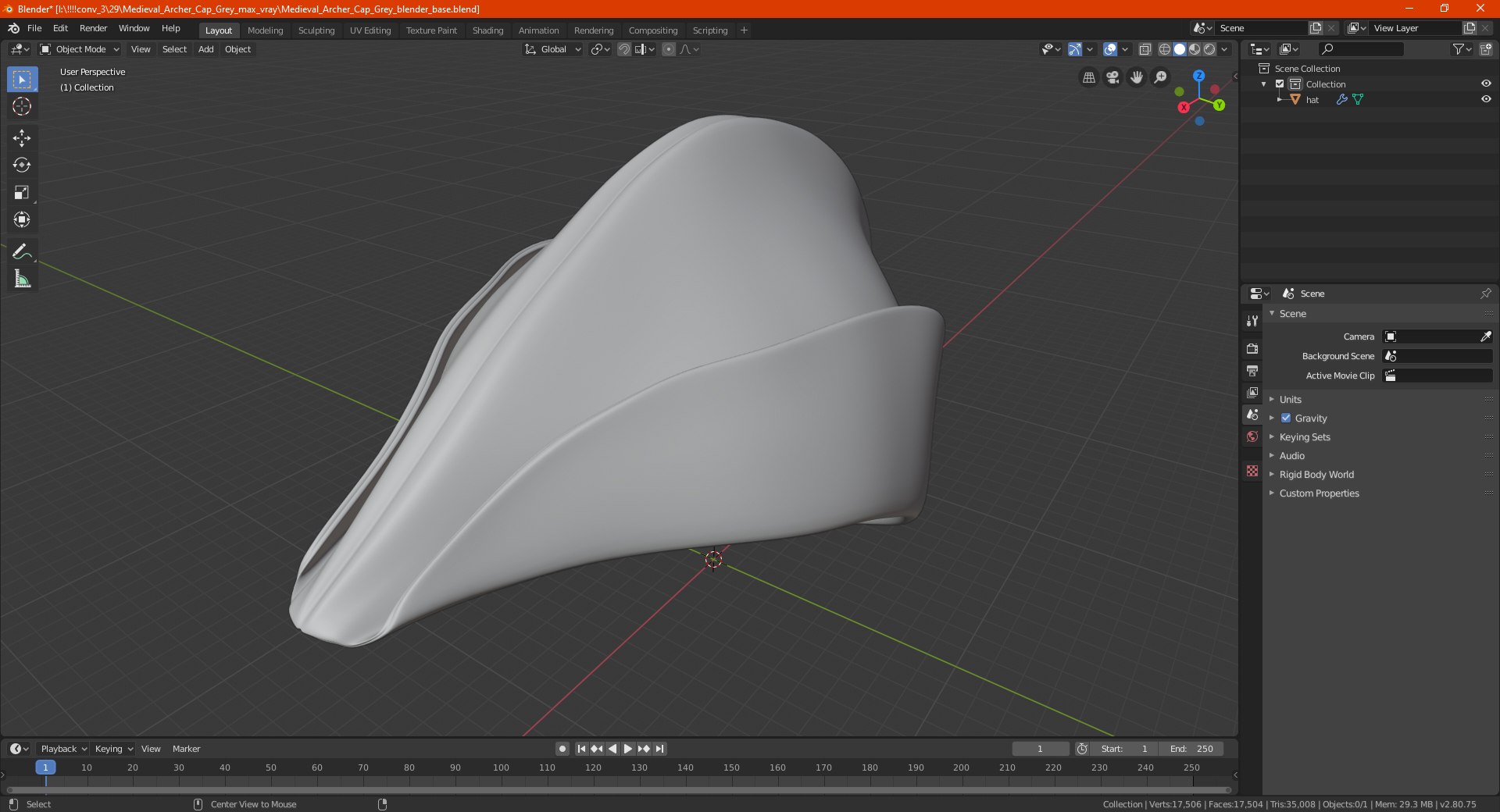 Medieval archer cap grey 3D model - TurboSquid 1587823
