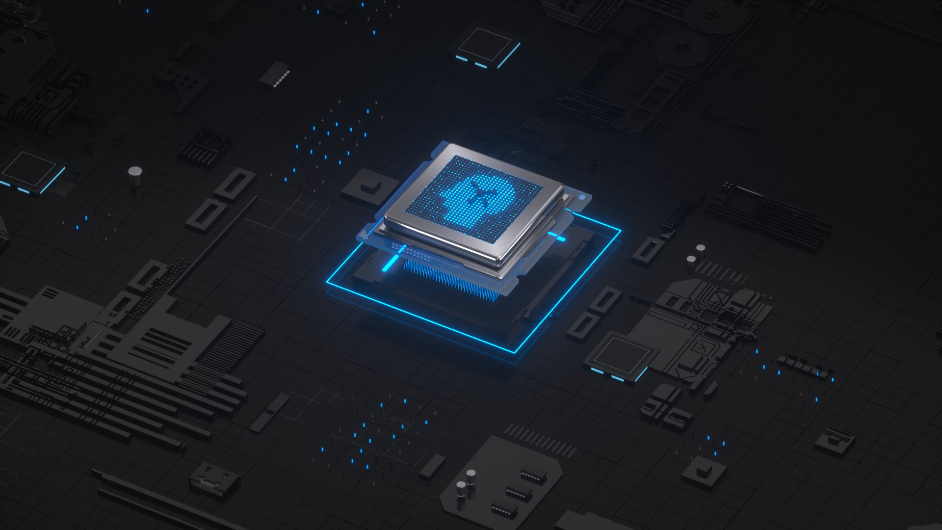 3D C4D Octane CPU Chip Core Capacitance Scifi Circuit Board 13 ...