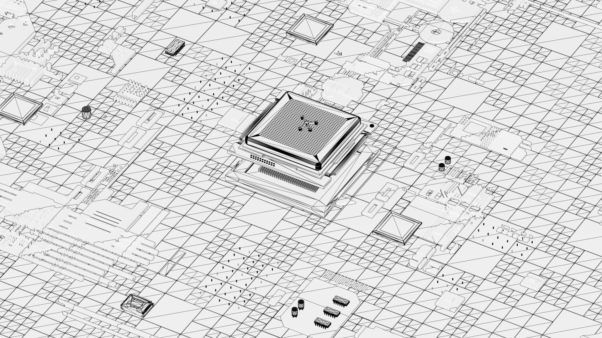 3D C4D Octane CPU Chip Core Capacitance Scifi Circuit Board 13 ...