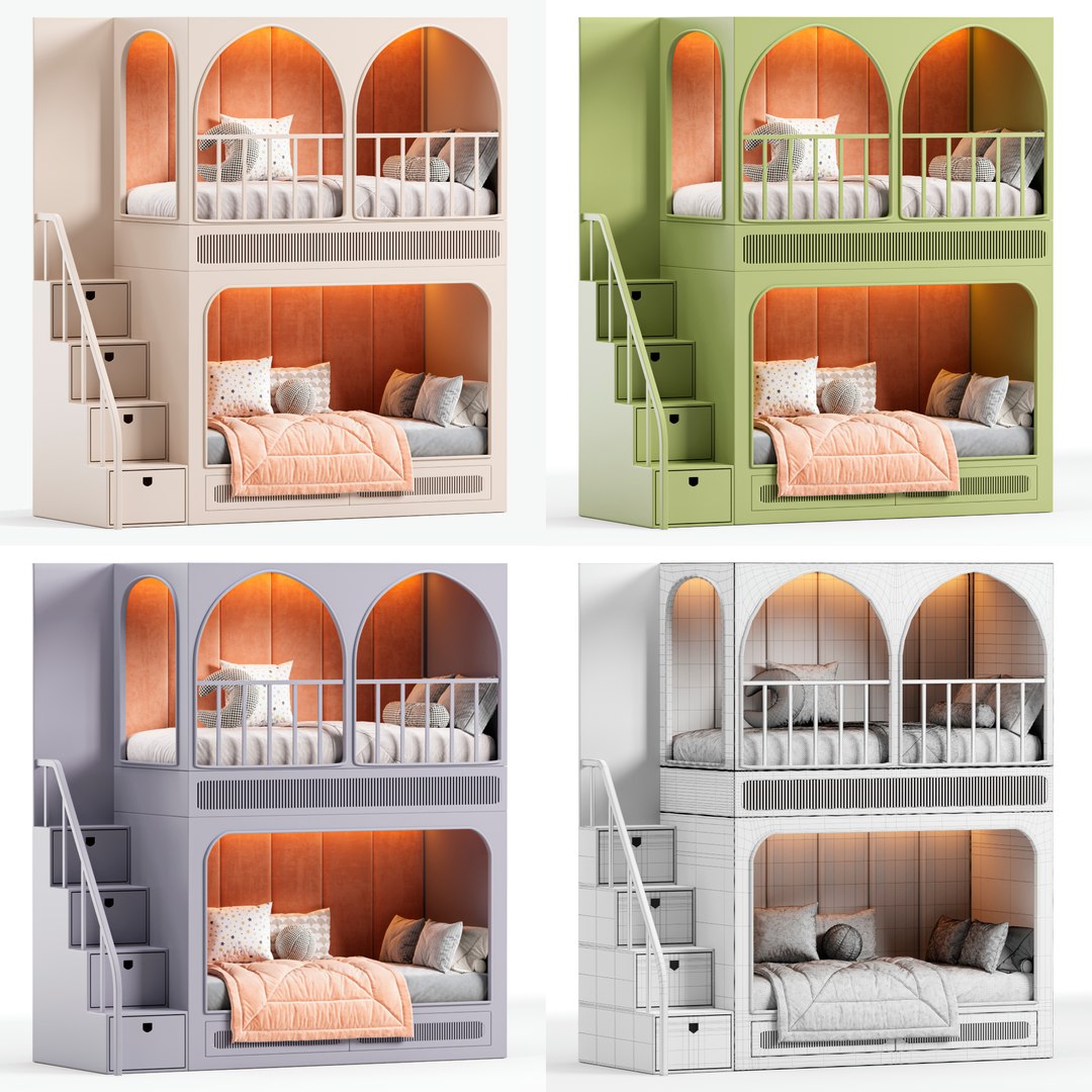 Designer Two Level Bed Kids Room 3D Model - TurboSquid 2173356