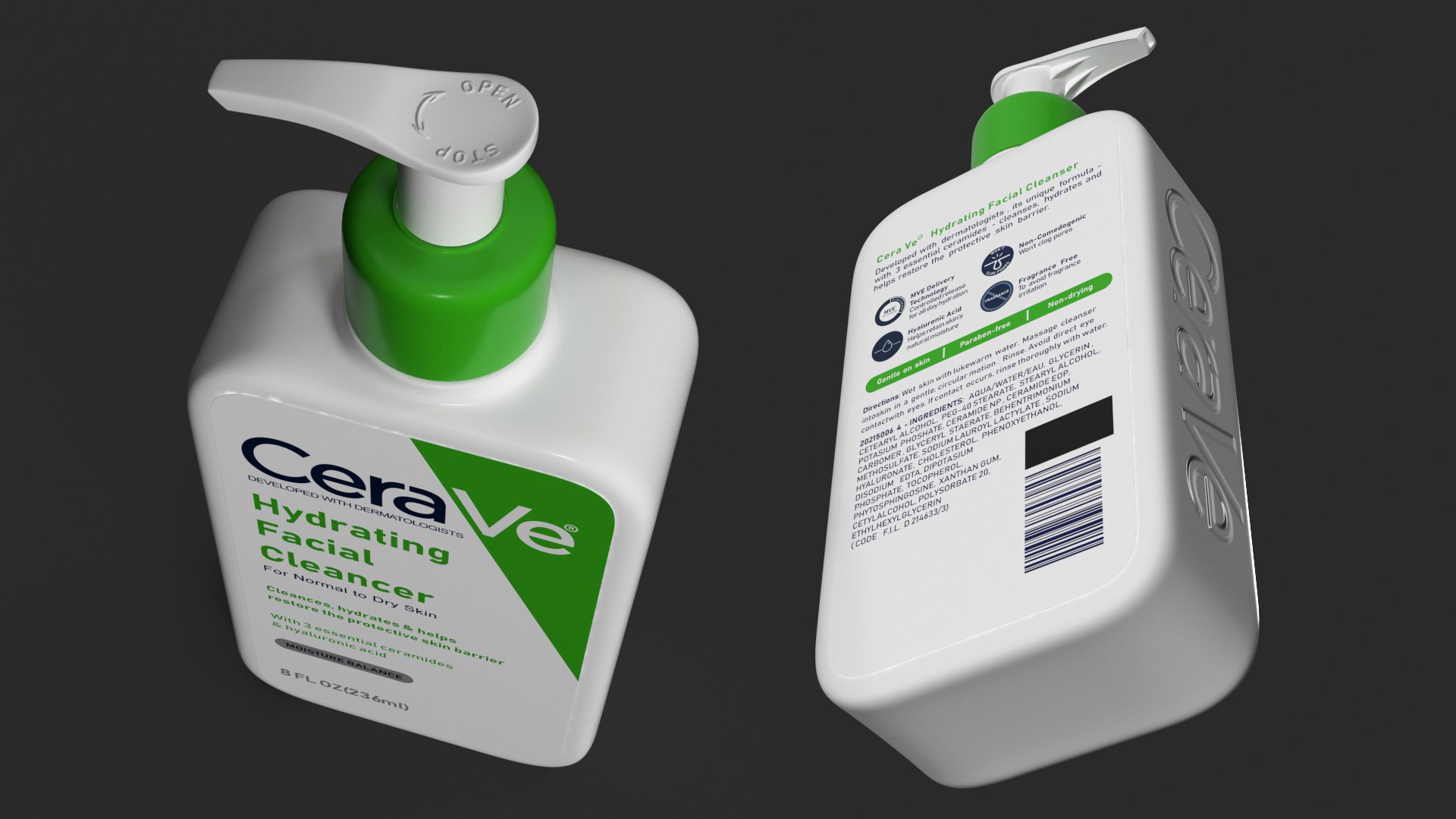 3D CeraVe Cleanser Dispenser Bottle 236 Ml Green - TurboSquid 2282337