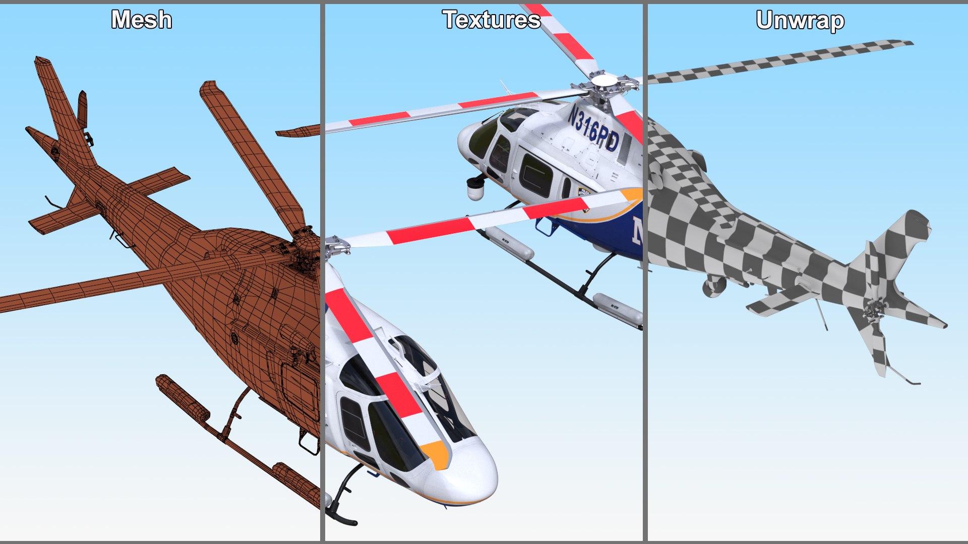 Police Helicopter AgustaWestland AW119 Koala Simplified 3D Model ...