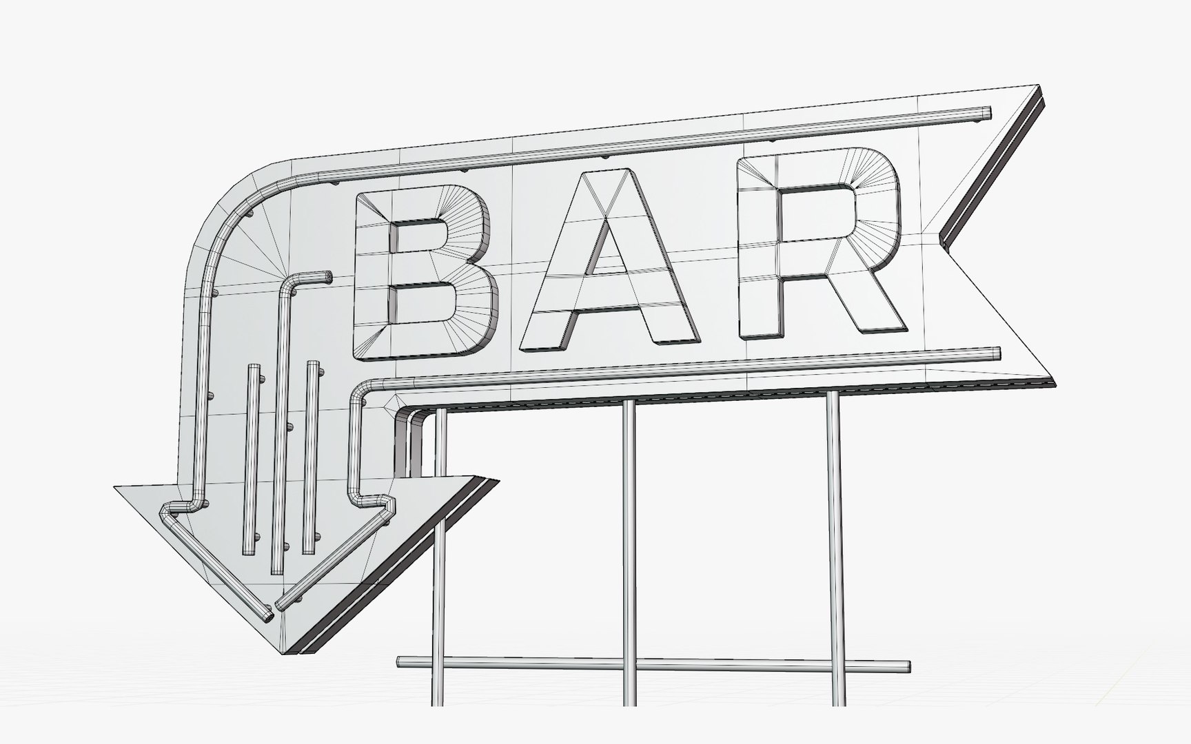 3D Neon Bar sign with angled down arrow model - TurboSquid 1895268