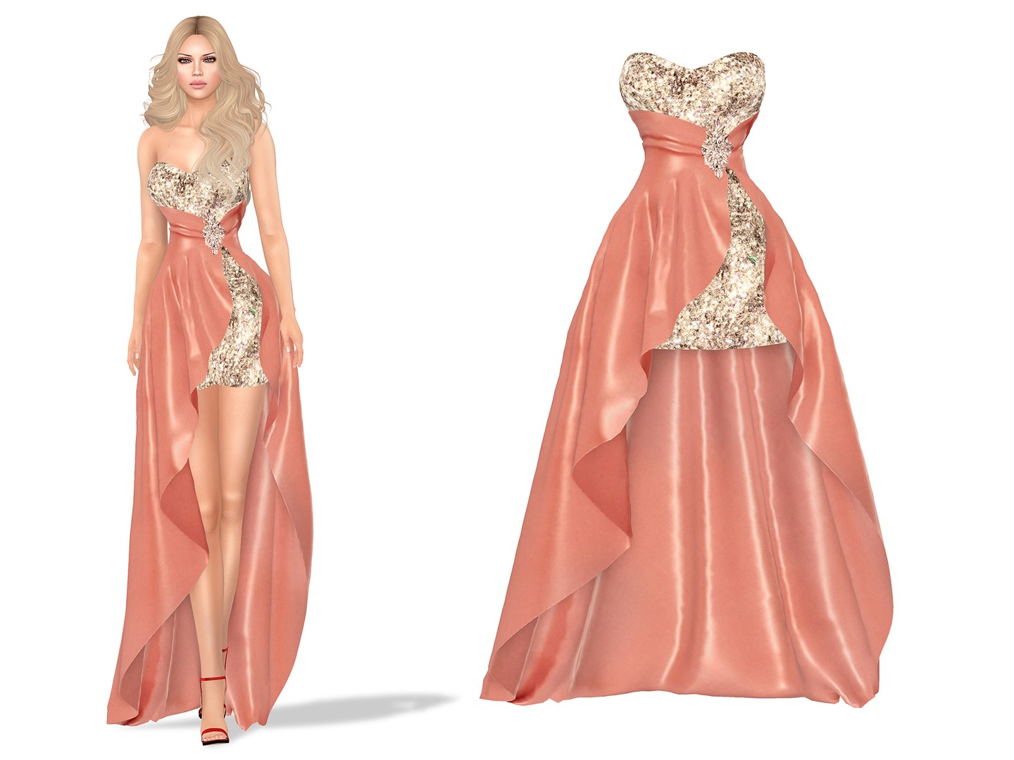 Strapless Blush Prom Dress With Gems 3D model - TurboSquid 1791024