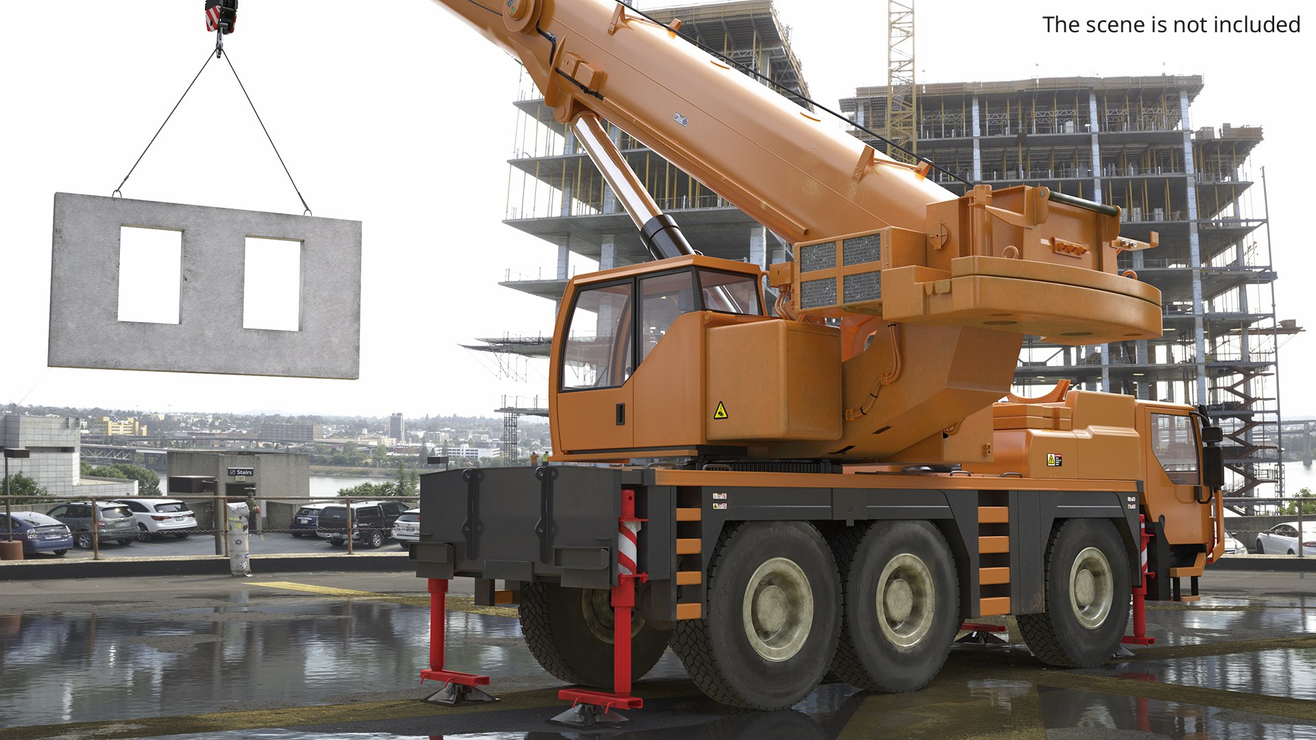 Liebherr Mobile Crane Lifting Concrete Wall Orange Rigged Model ...