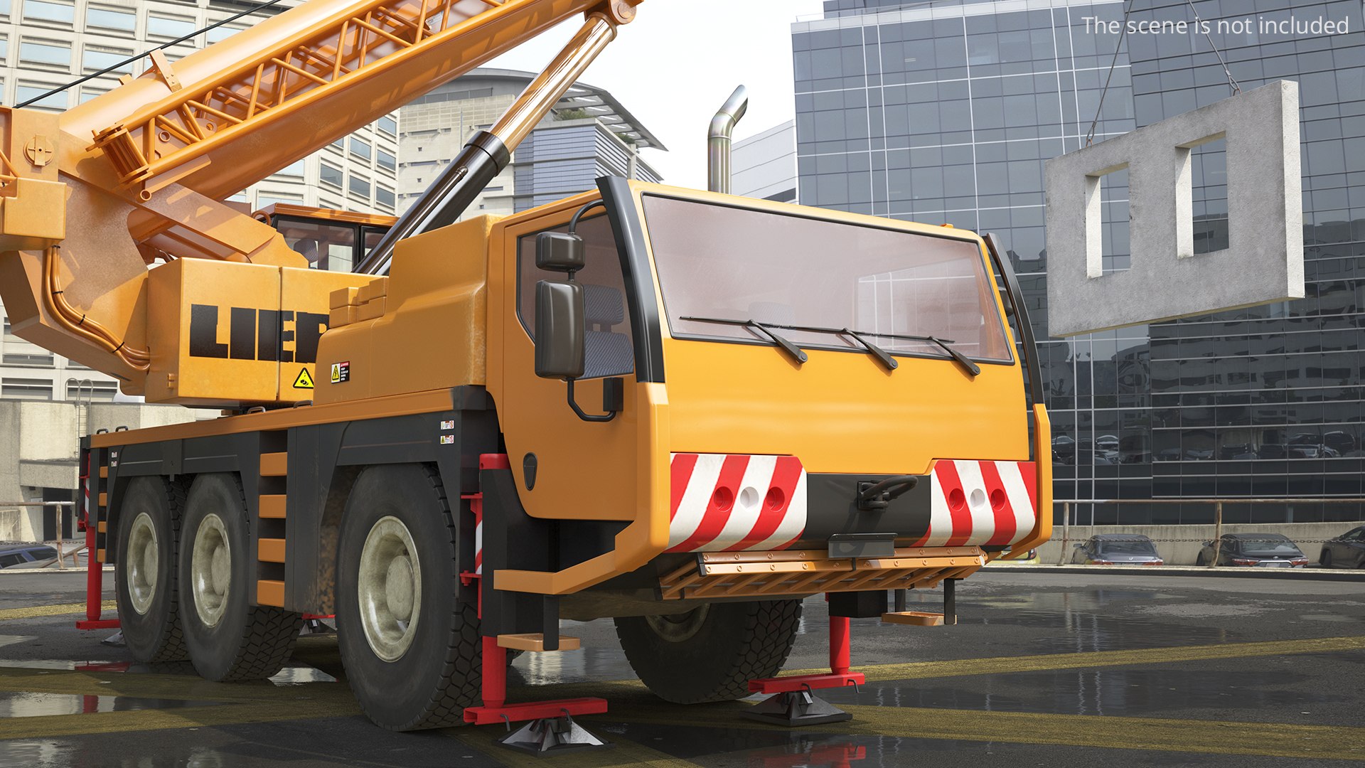 Liebherr Mobile Crane Lifting Concrete Wall Orange Rigged Model ...